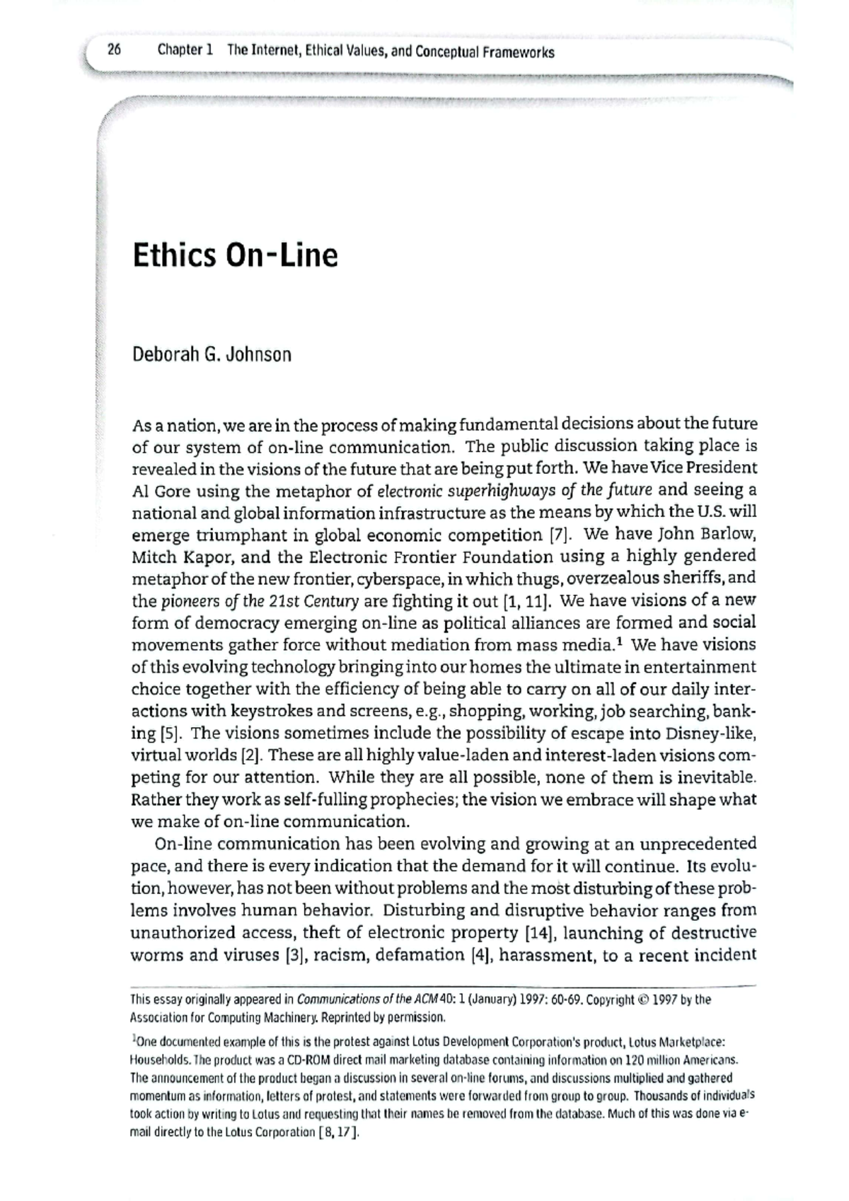 MDW Article for Group 3 - N/A - 26 Chapter 1 The Internet, Ethical ...