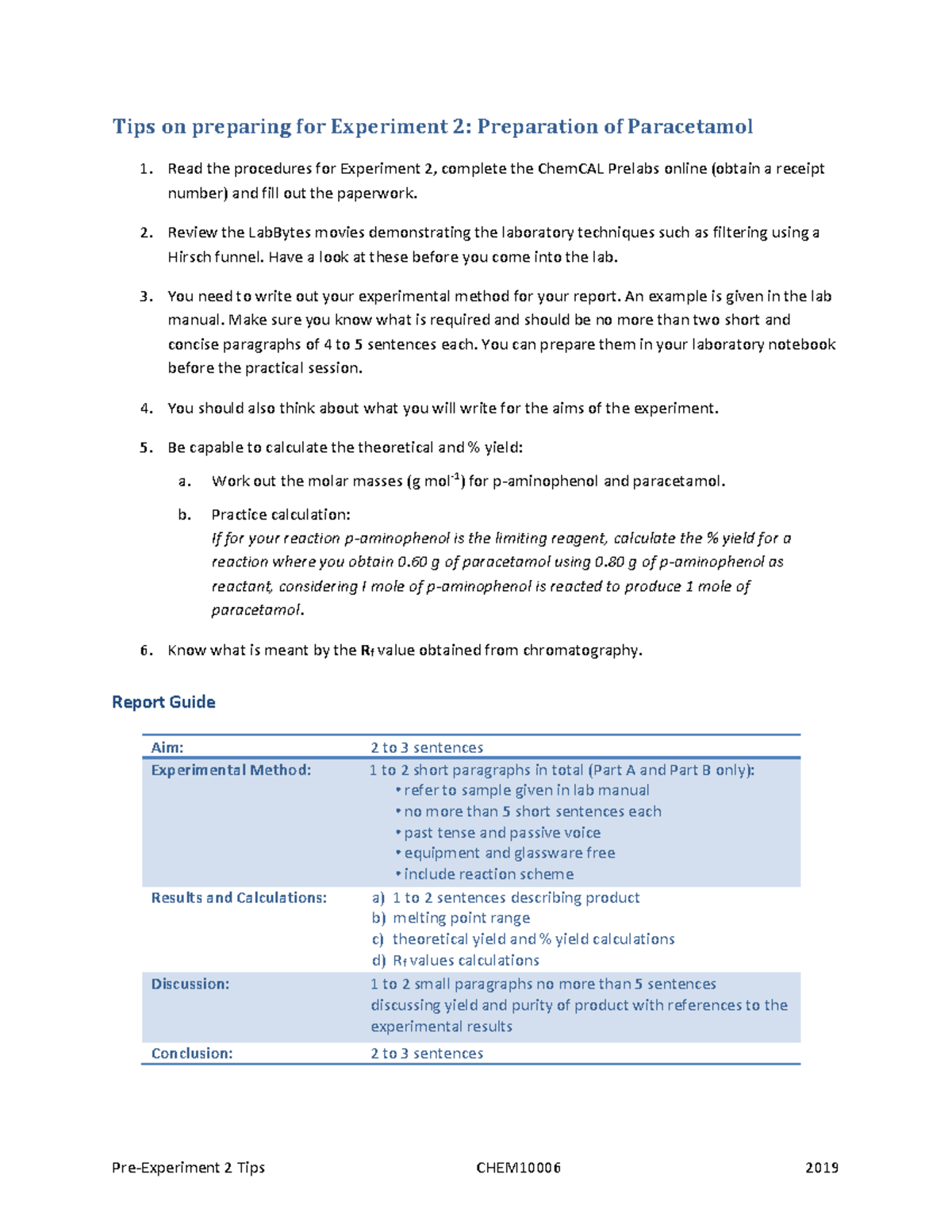 Tips for Experiment 2 (CHEM10006 9 - 2019 Semester 1) - Warning: TT: undefined function: 32 Pre ...