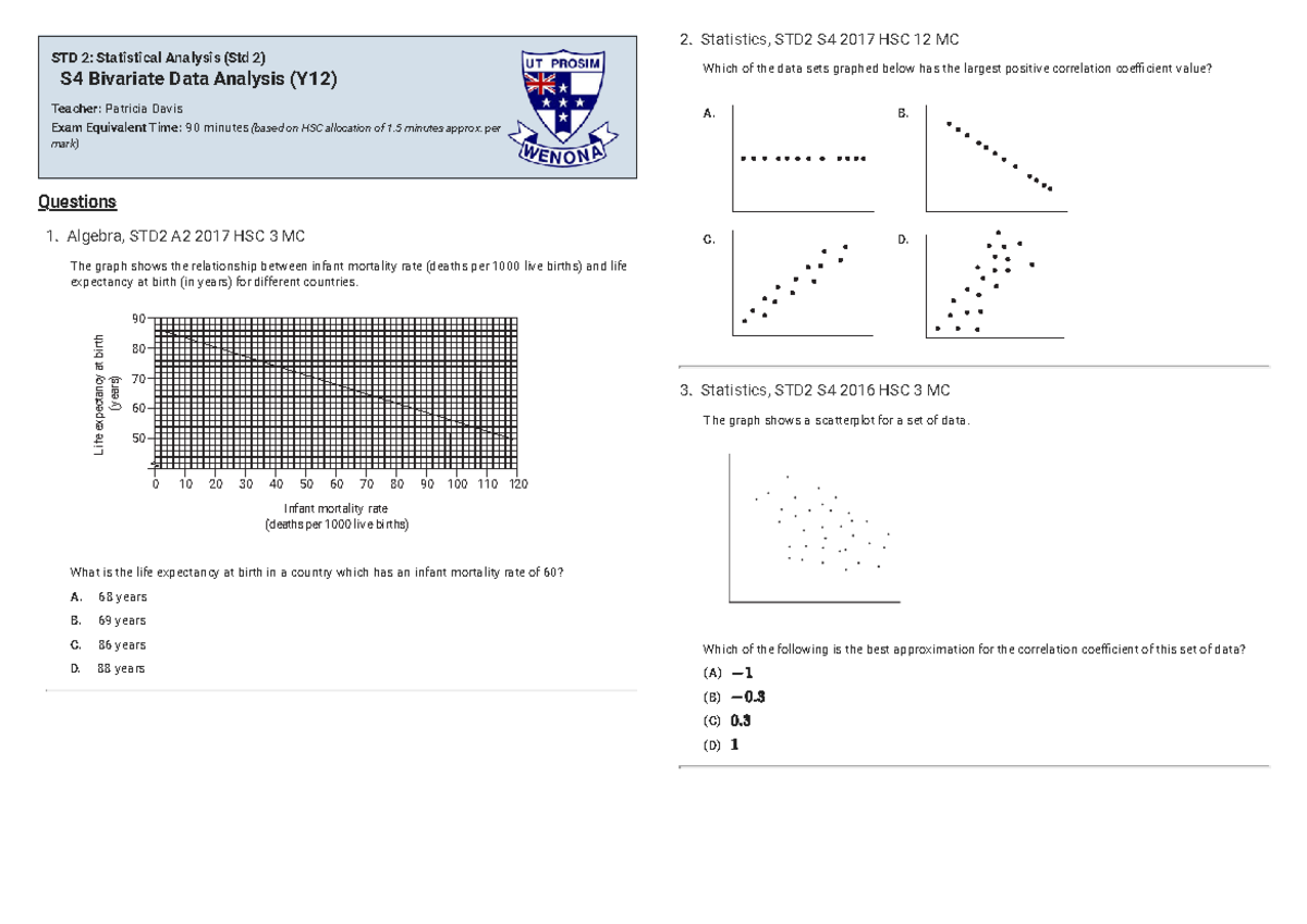 Smarter Maths S4 - 1. Algebra, STD2 A2 2017 HSC 3 MC STD 2: Statistical ...