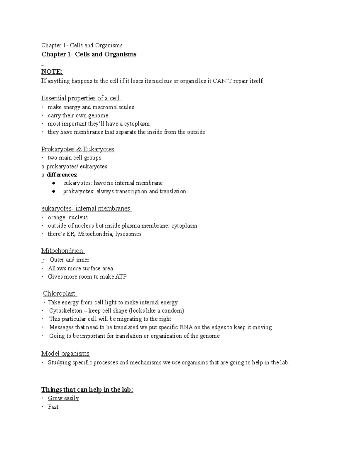 Chapter 1- Cells and Organisms - Chapter 1- Cells and Organisms Chapter ...
