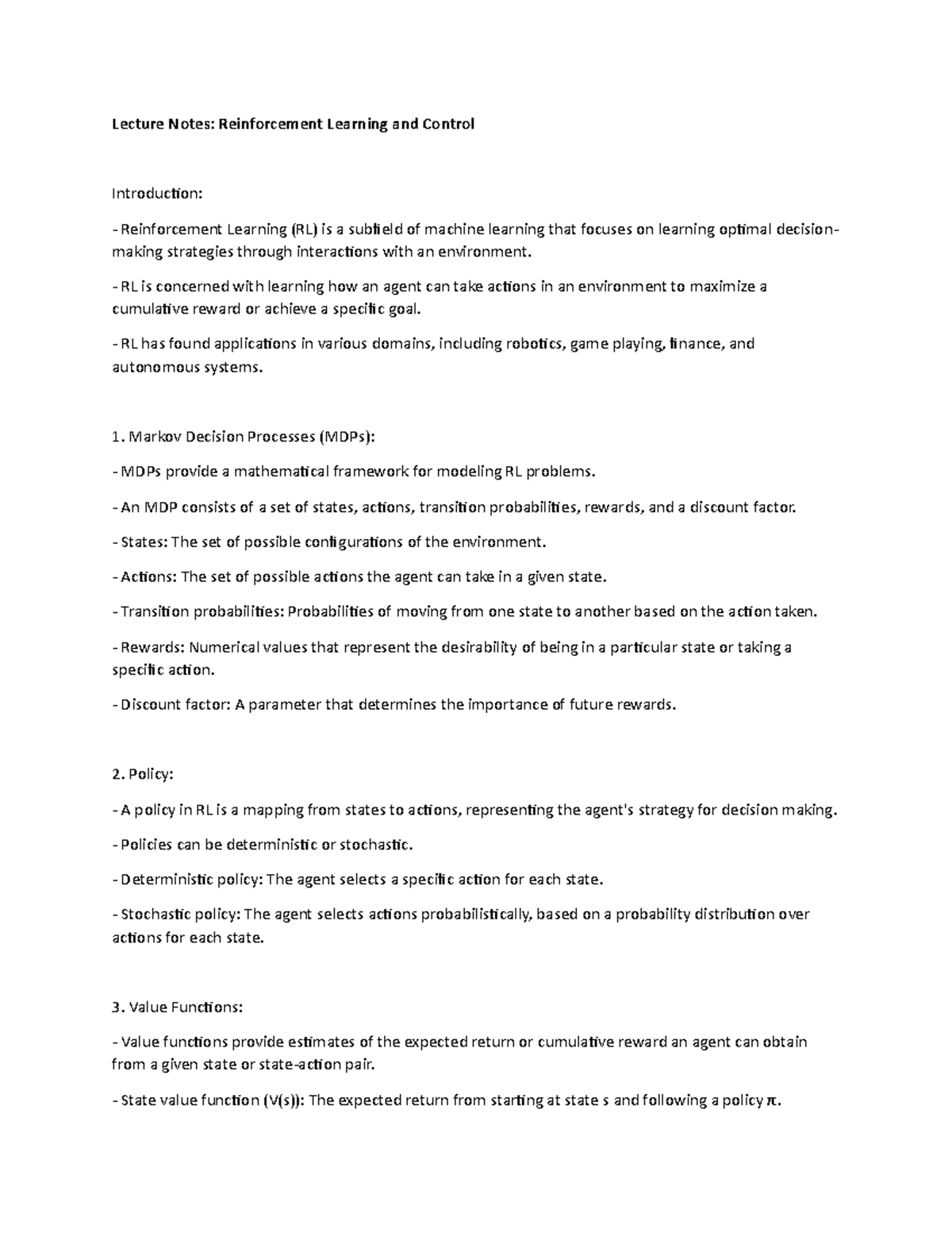 Lecture Notes Reinforcement Learning And Control Lecture Notes