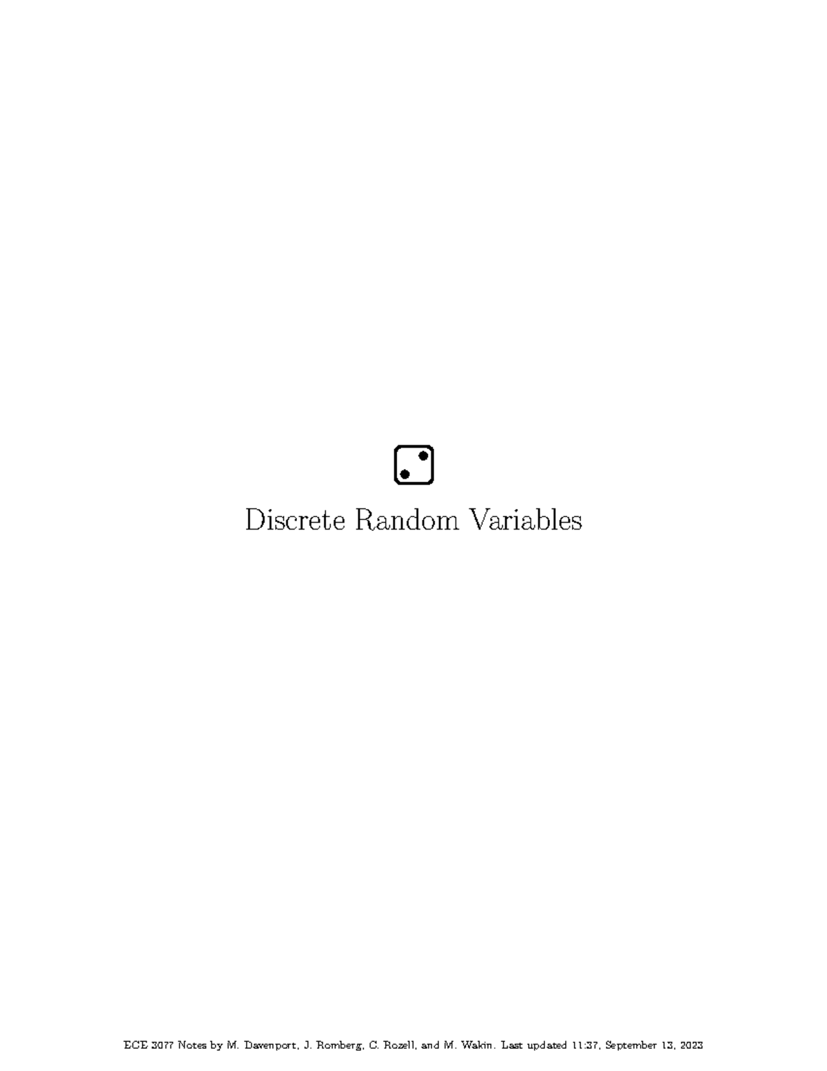 04 Discrete RVs-1 - let notes - Discrete Random Variables Discrete ...