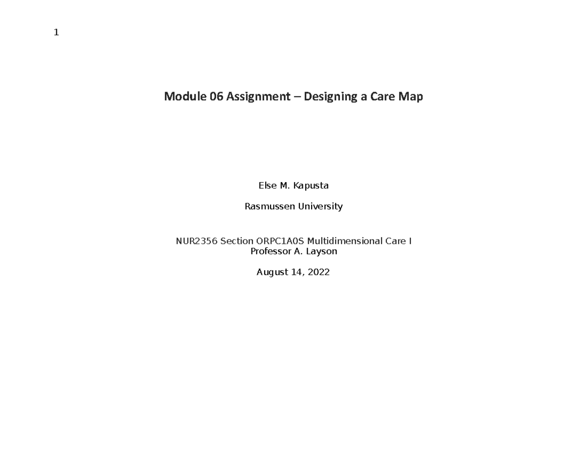 Ekapusta Module 06 Assignment – Designing a Care Map 08142022 - Module ...