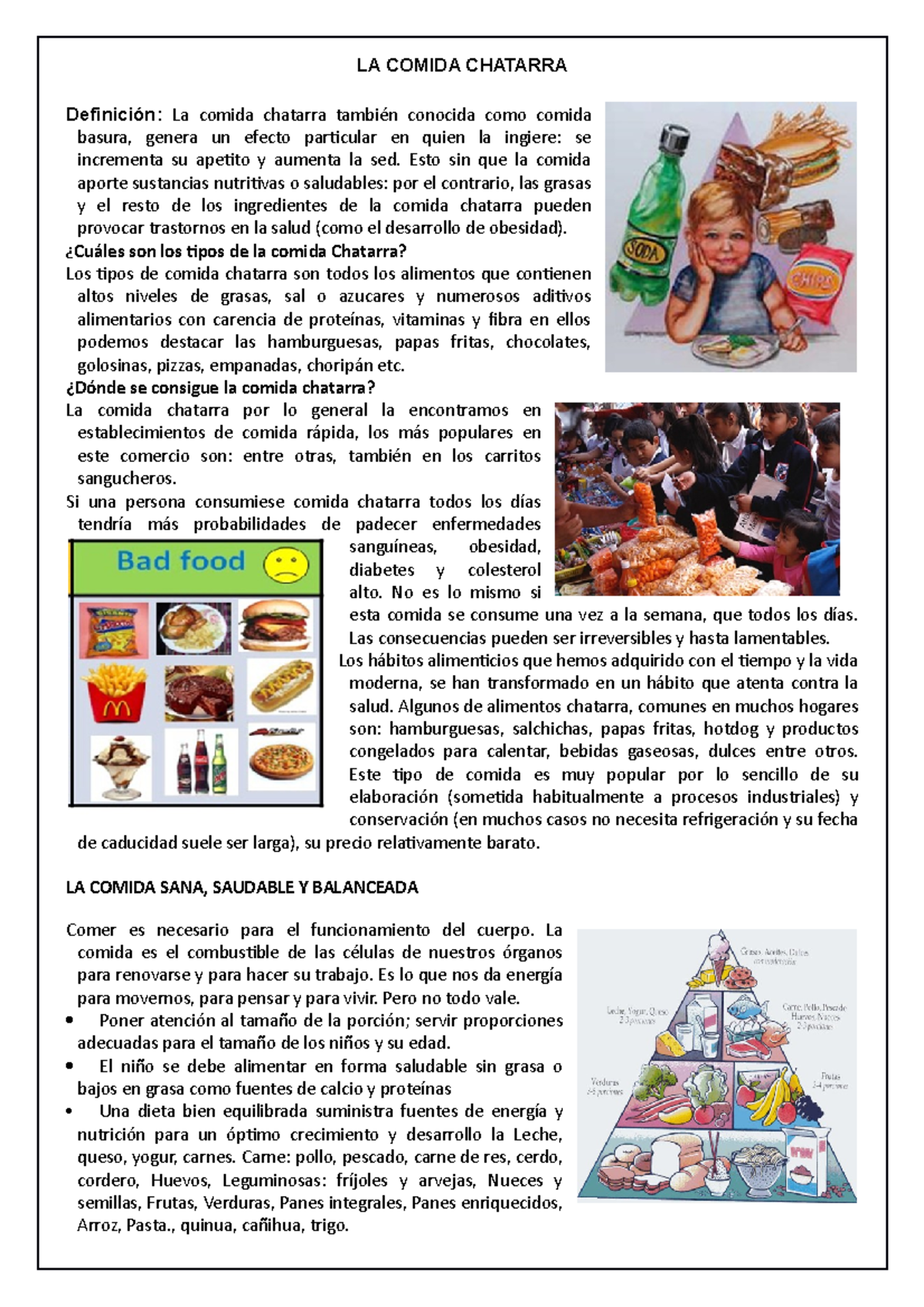 LA Comida Chatarra - Lectura que fortalecerá tus conocimientos sobre ...