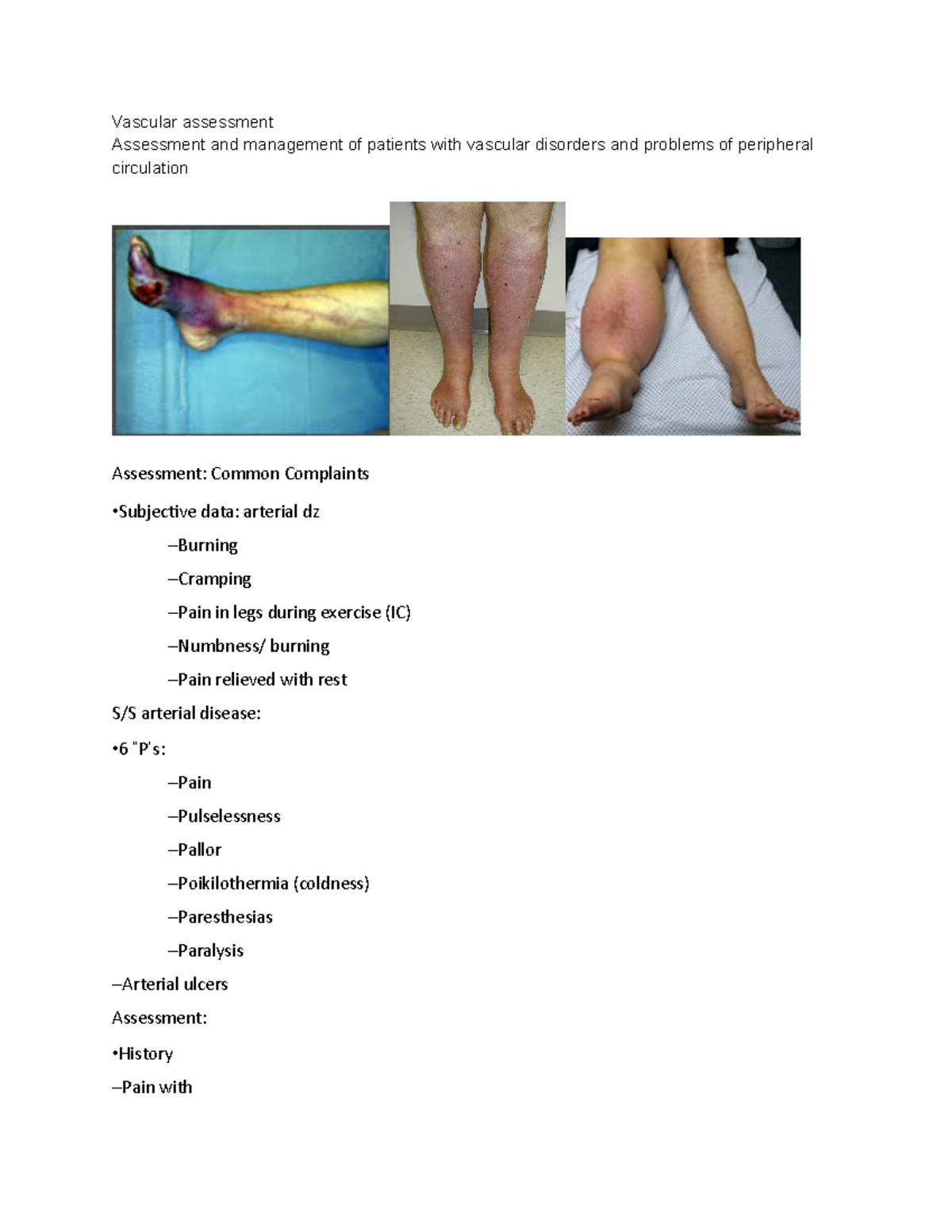 Vascular assessment - medsurg 1 notes mcweeney - Vascular assessment ...
