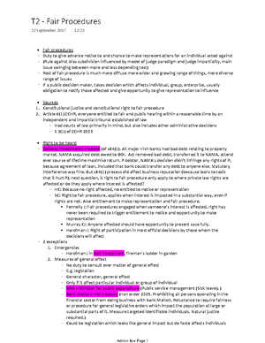 Topic 2 - Fair Procedures - The Right to Fair Procedure The right to be ...