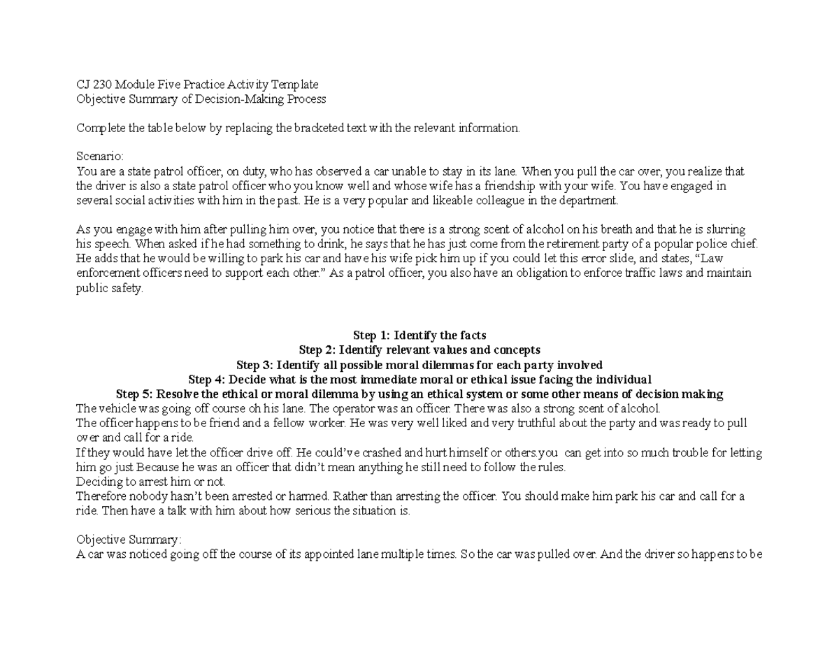 CJ 230 Module Five Practice Activity Template - CJ 230 Module Five ...