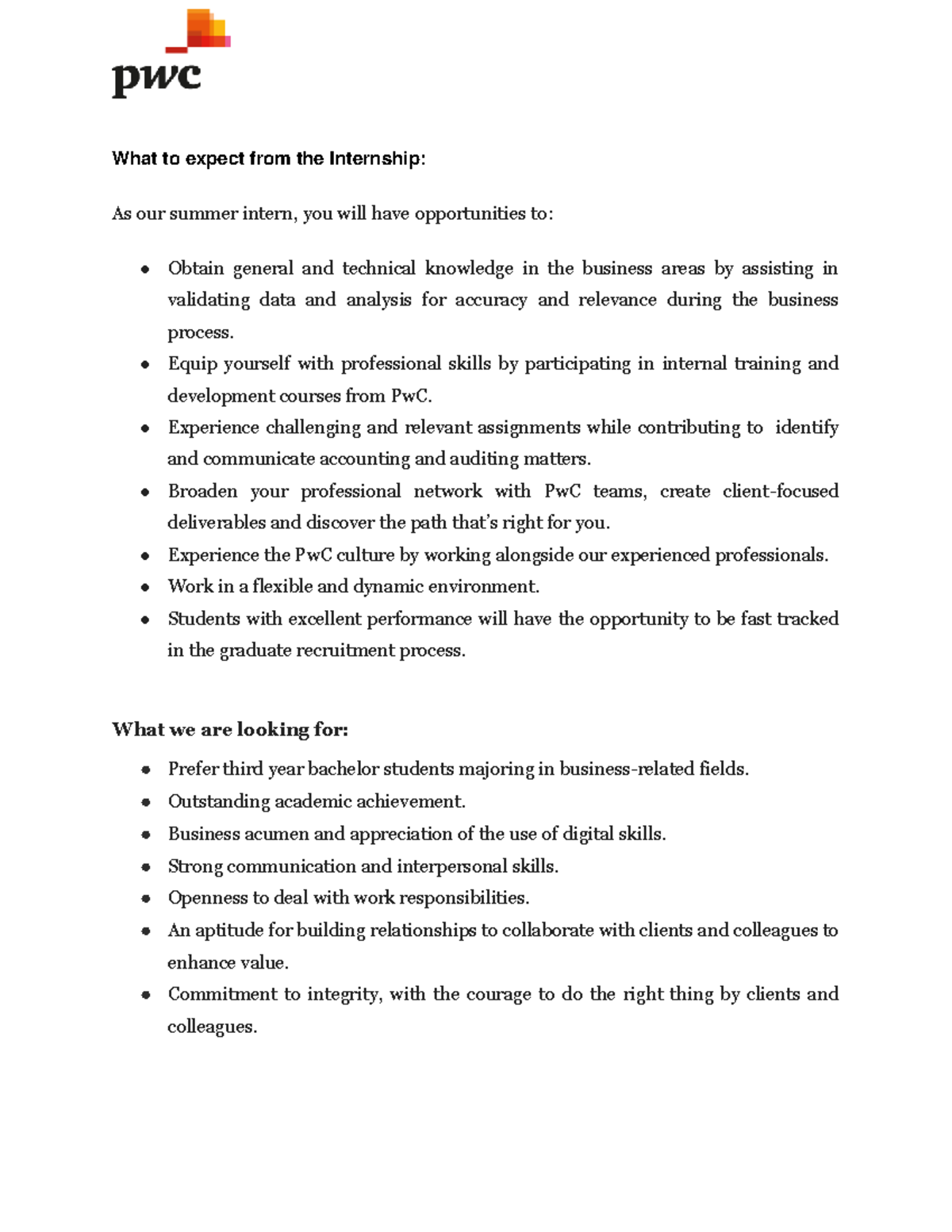 JD Summer-Internship FA ASR - What to expect from the Internship: As ...