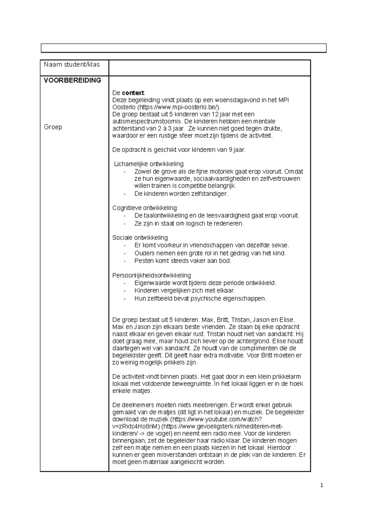 Sjabloon activiteitenkader OPWPortfolio - Naam student/klas ...