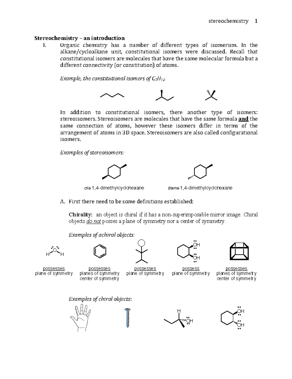 Stereochemistry KEY - Lecture notes 8 - Stereochemistry – an ...
