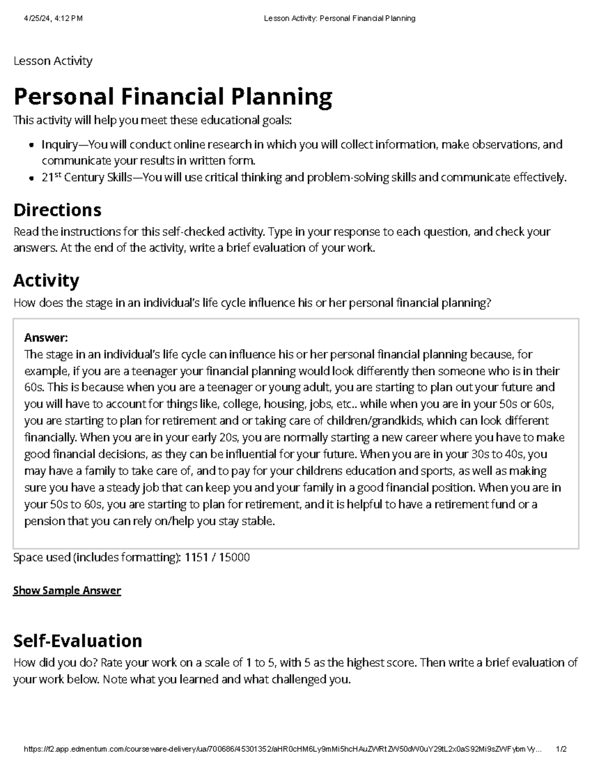 Setting Goals in Personal Finance Tutorial - 4/25/24, 4:12 PM Lesson ...