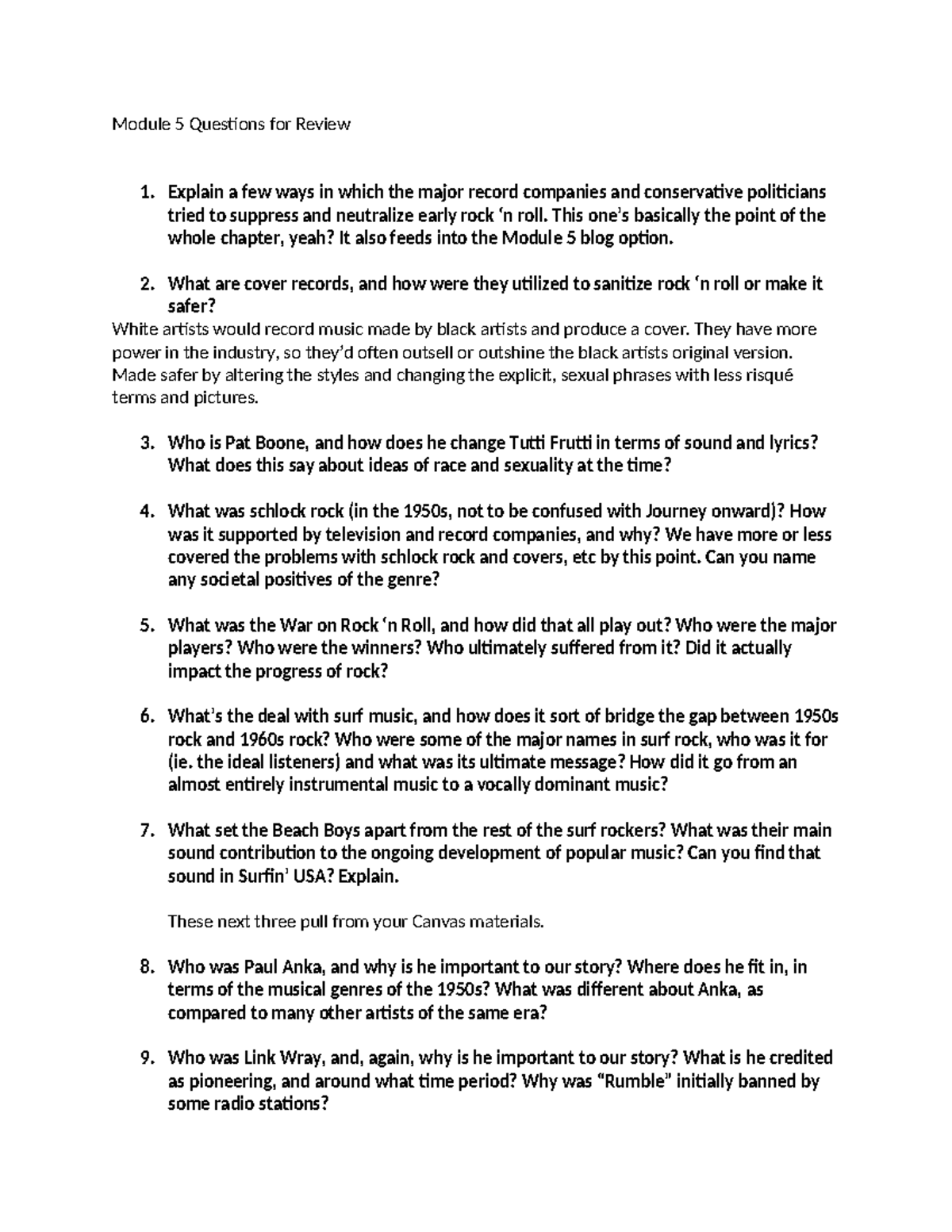 Mus111 - module 5 - music 111 - Module 5 Questions for Review 1 ...