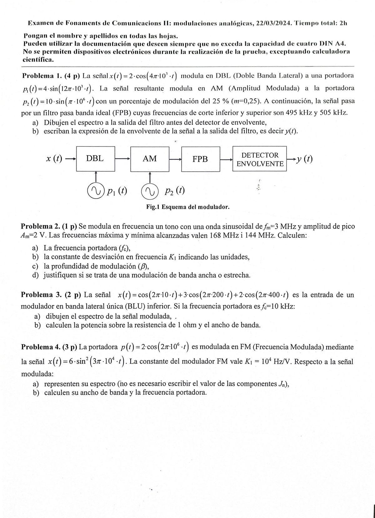Examen FC II 2023-2024 - Fonaments de comunicacions I - Studocu