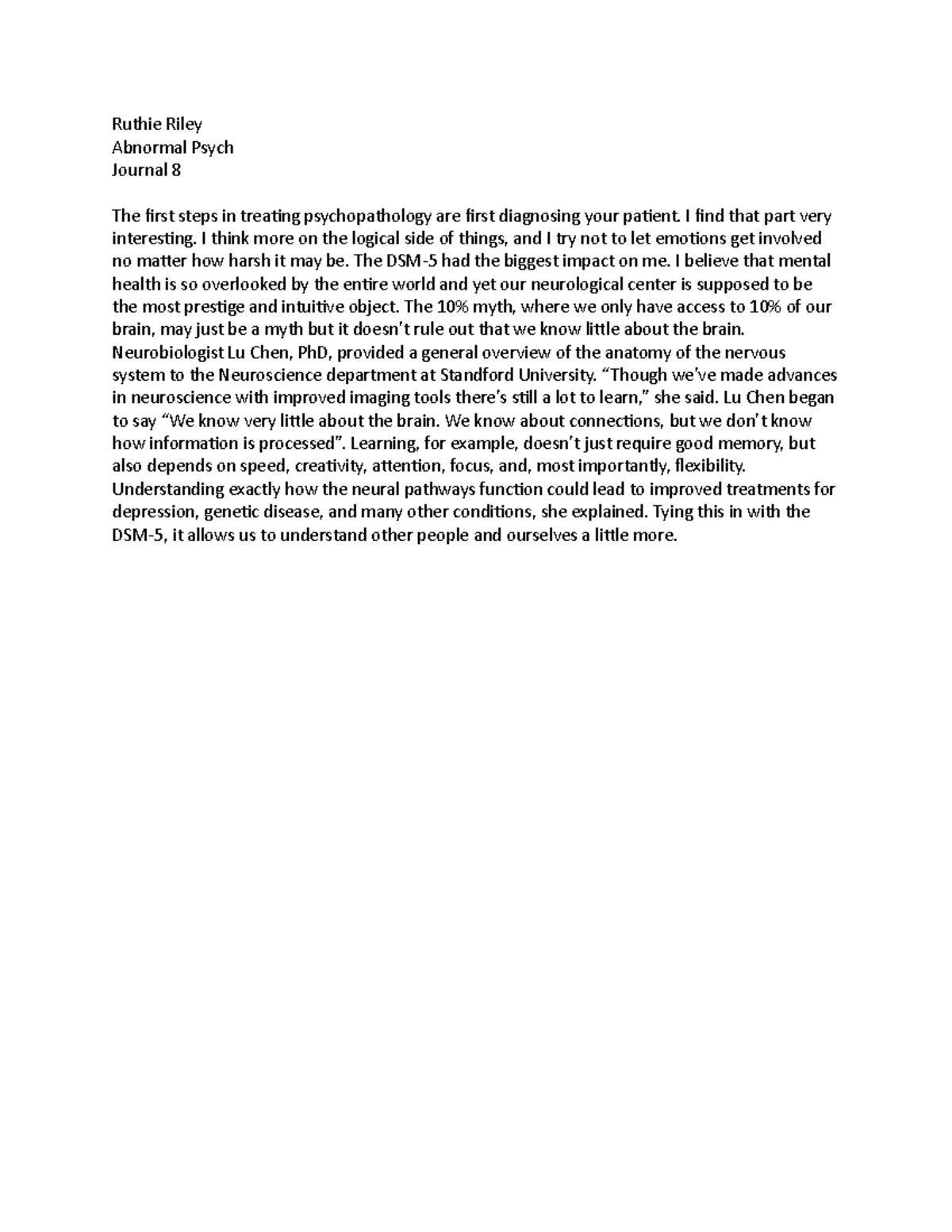 Unit8 Journal 8 Abnormal PSY - Ruthie Riley Abnormal Psych Journal 8 ...