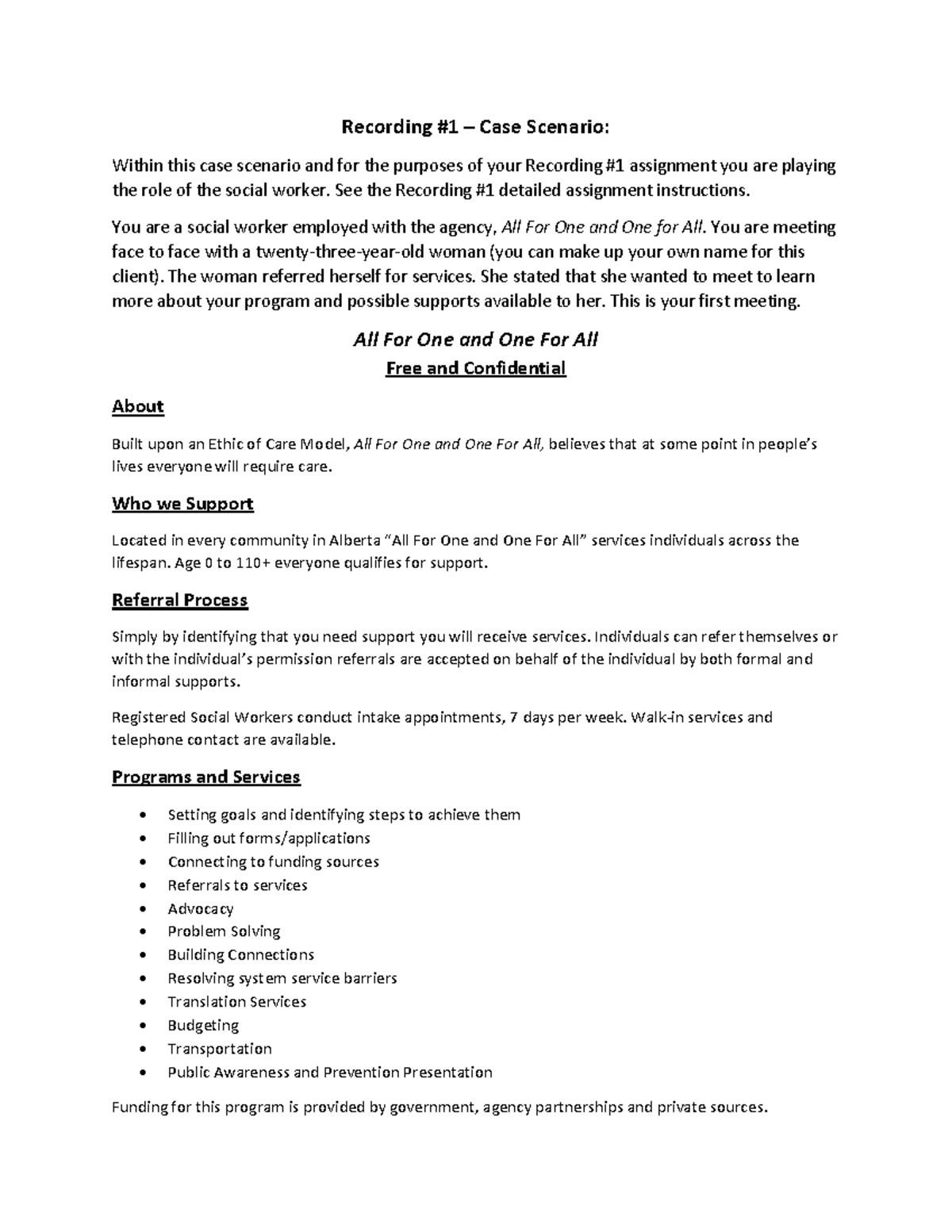 Recording 1 Case Scenario - Recording #1 – Case Scenario: Within this ...