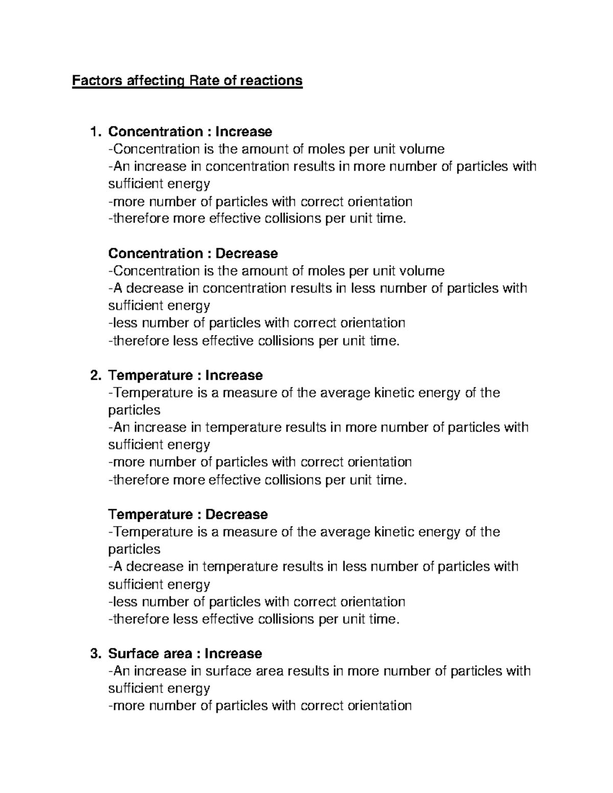 Reaction Rates A - Factors affecting Rate of reactions 1. Concentration ...