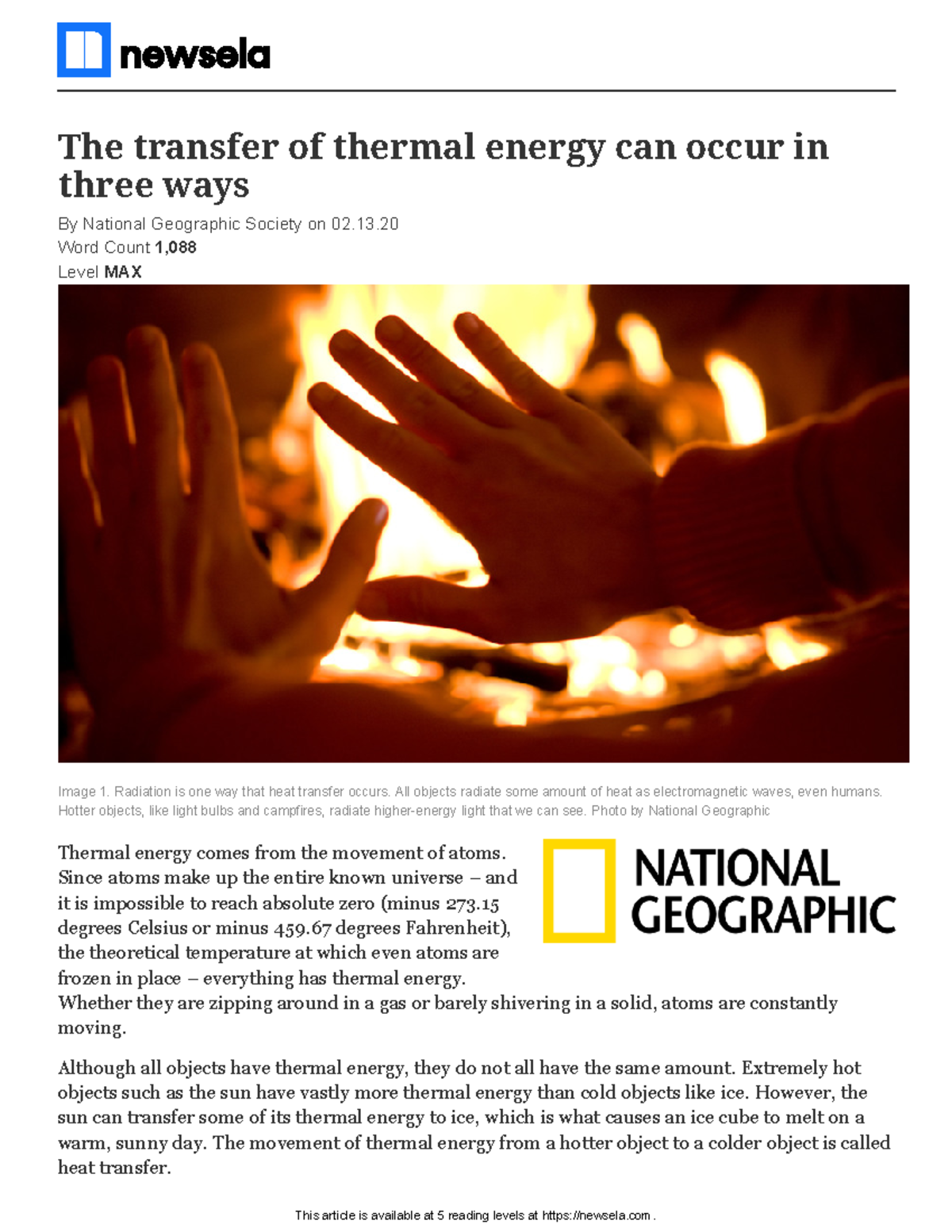 10.Thermal Energy Transfer Article - The transfer of thermal energy can ...