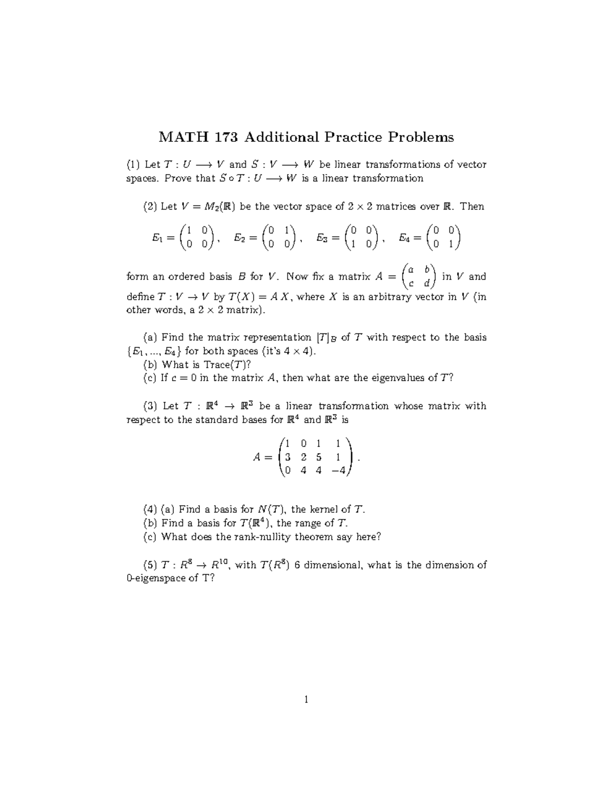 MTH 173 additional practice problem - MATH 173 Additional Practice ...