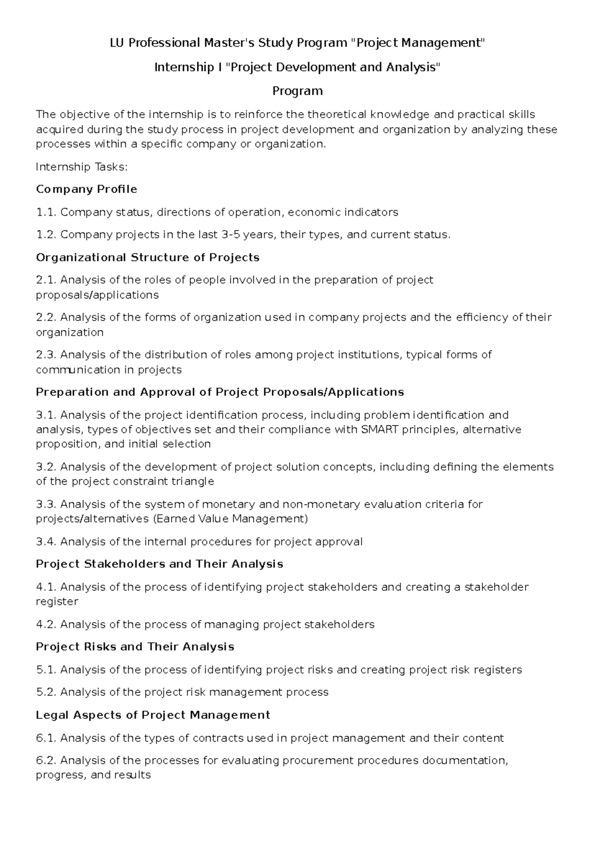 Internship Guidance 1 - LU Professional Master's Study Program "Project ...