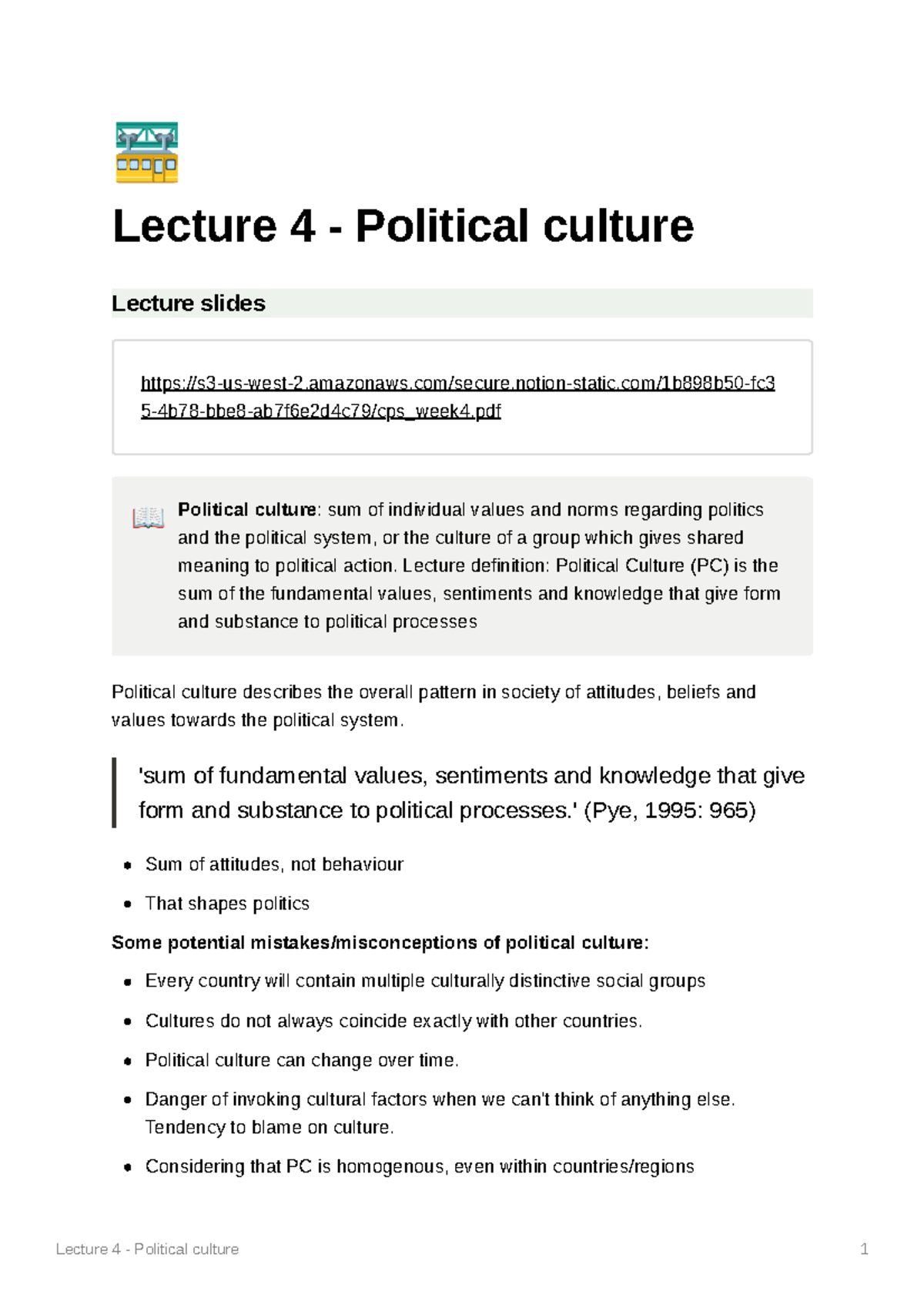 Lecture 4 - Political culture - å Lecture 4 - Political culture Lecture ...