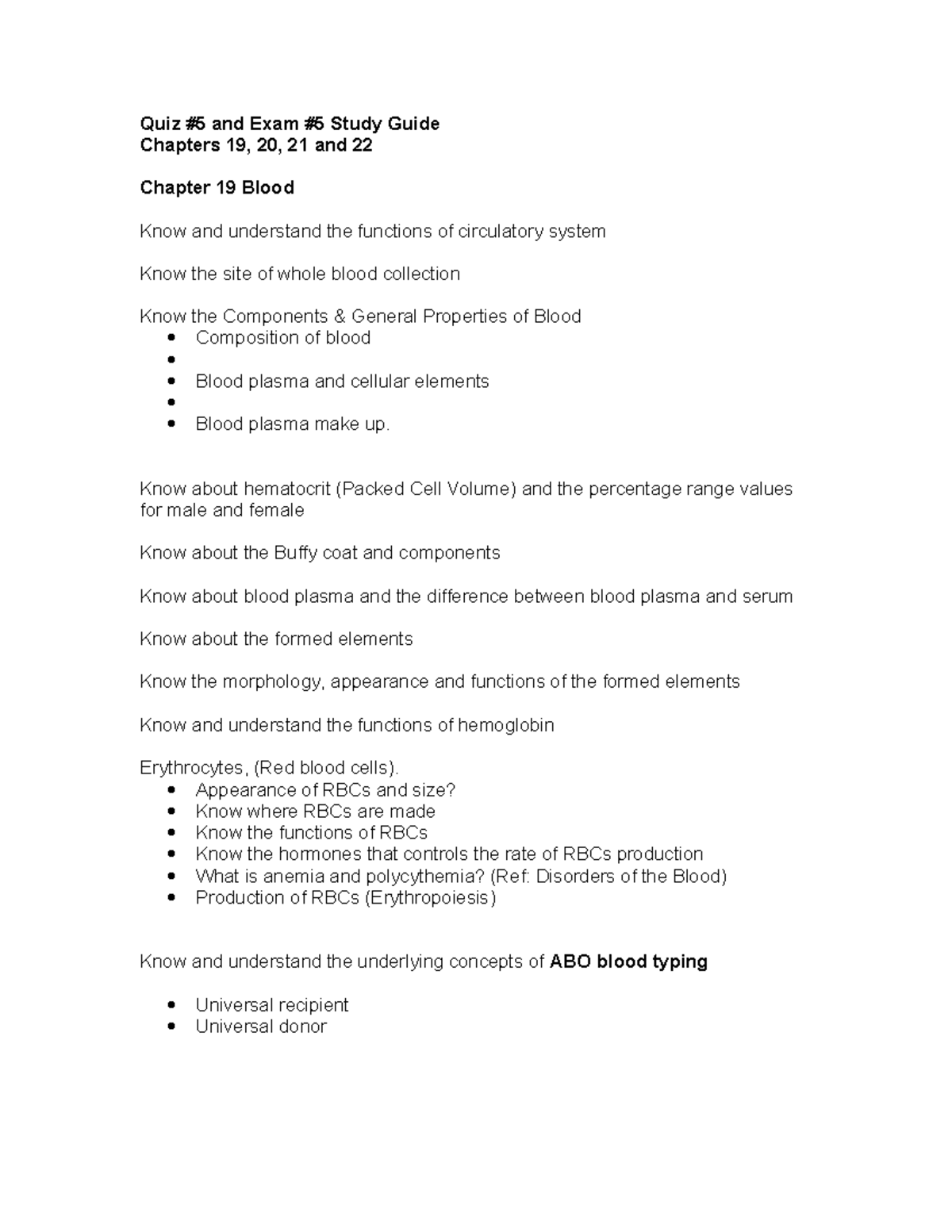 Study Guide Quiz 5 and Exam 5 - Quiz #5 and Exam #5 Study Guide ...