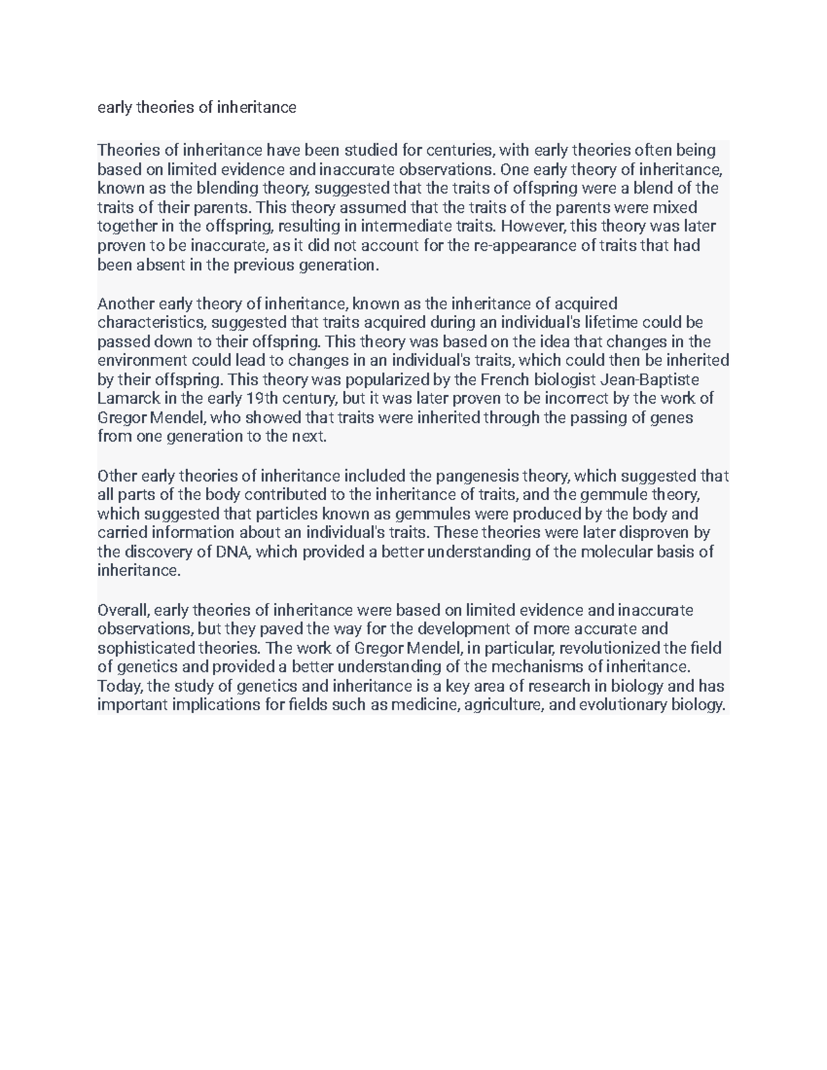 Early theories of inheritance - early theories of inheritance Theories ...