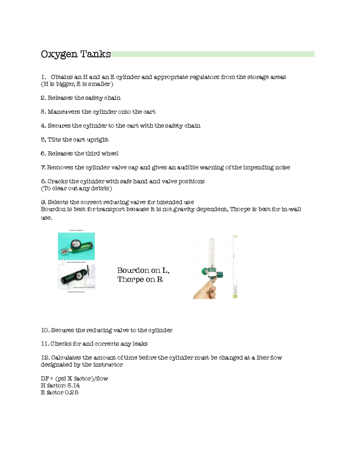 O2tanks - Lecture notes from our skills class - Oxygen Tanks 1. Obtains ...