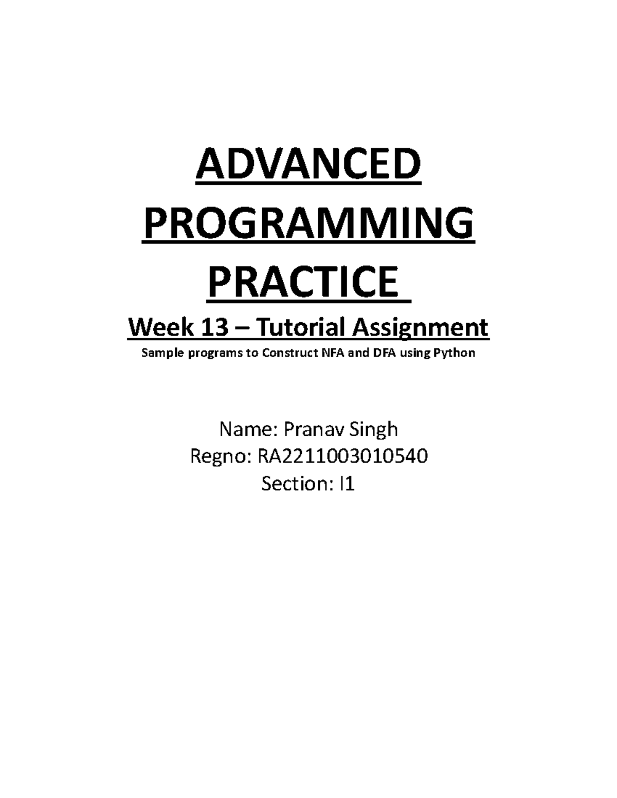 App Week 13 Answers - ADVANCED PROGRAMMING PRACTICE Week 13 – Tutorial ...