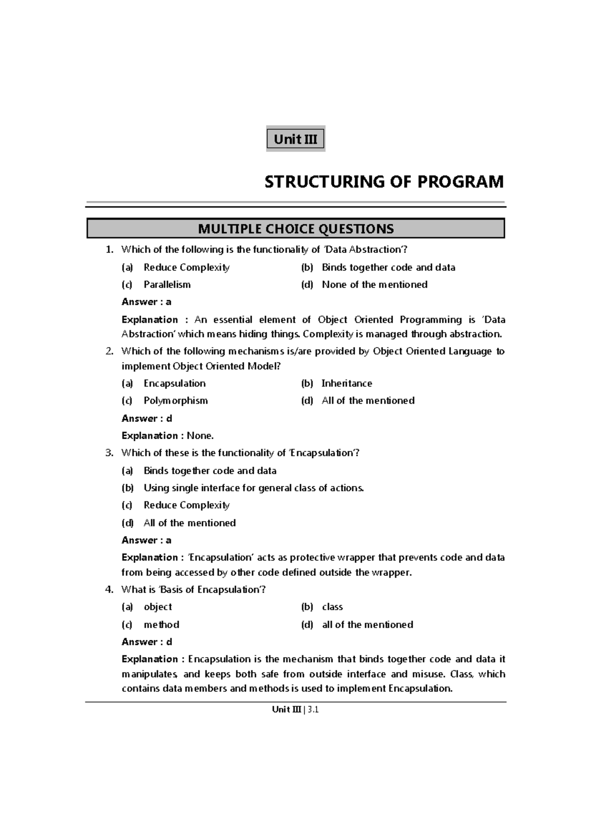 Unit-311 principle of programing language - Unit III STRUCTURING OF ...