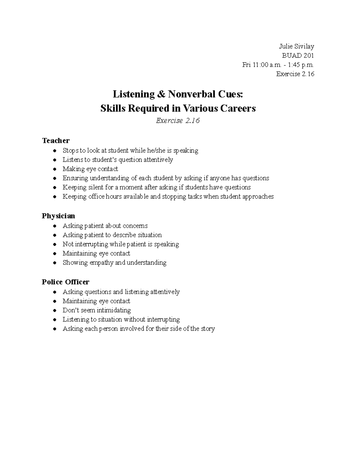 BUAD 201 Wk 7 HW Exc 2 - homework - Julie Sivilay BUAD 201 Fri 11:00 a ...