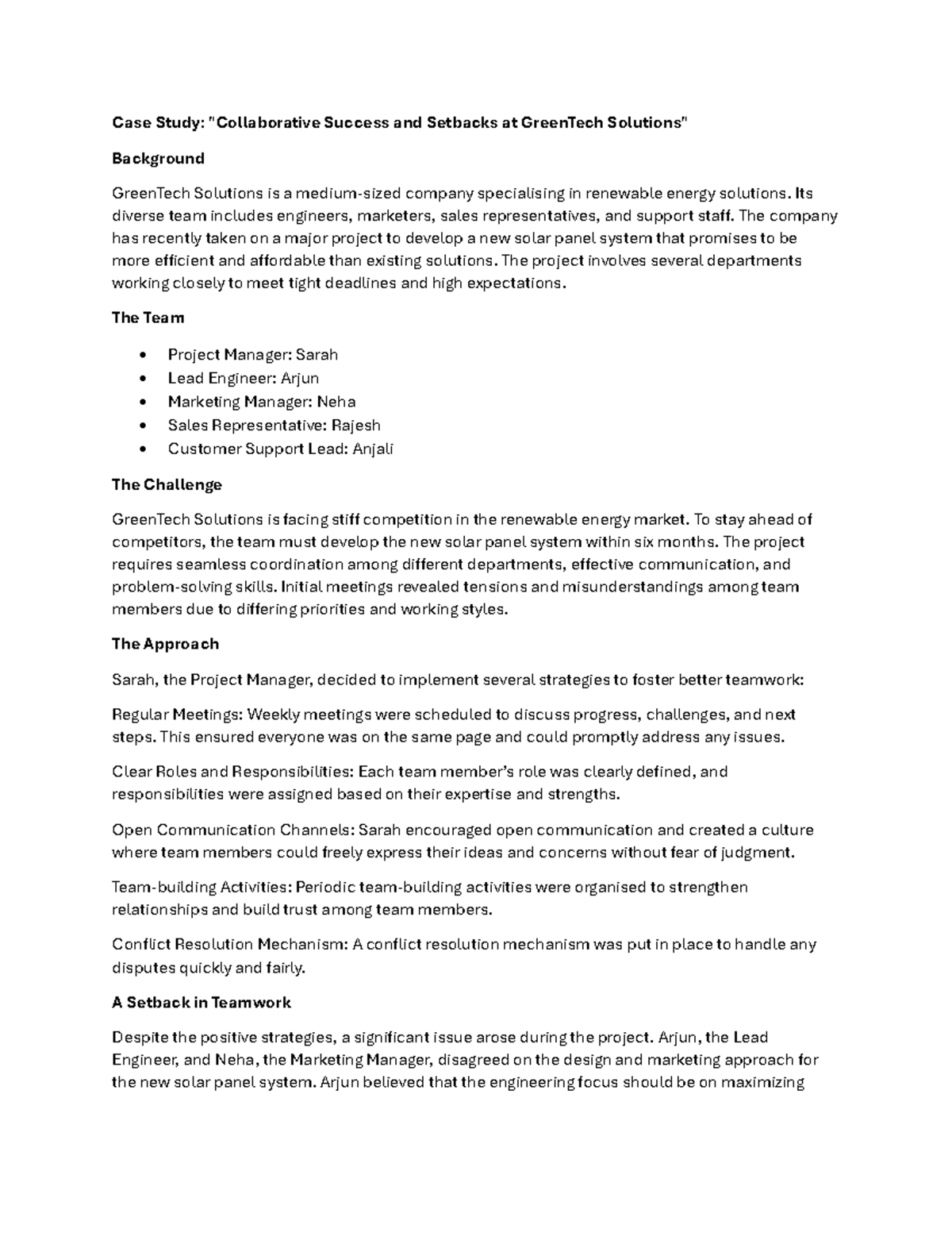 Case Study on Teamwork - Coursework - Case Study: "Collaborative ...
