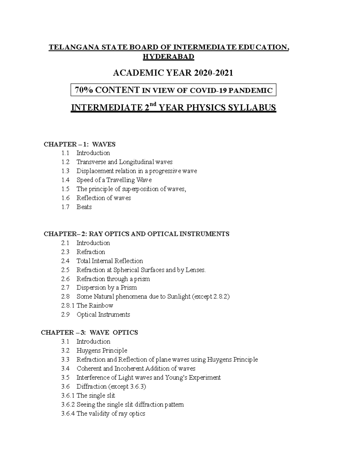 TS Inter 2nd Year Physics(EM) 2021 syllabus - TELANGANA STATE BOARD OF ...