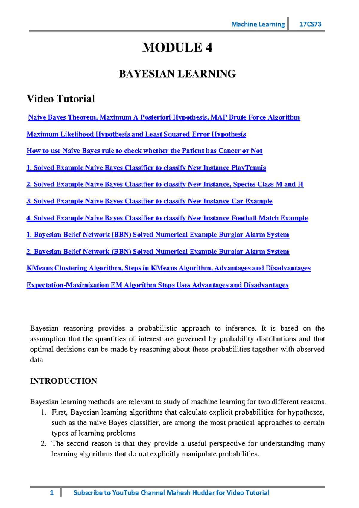17cs73 Machine Learning Notes Vtupulse Module 4 Bayesian Learning Video Tutorial Naive