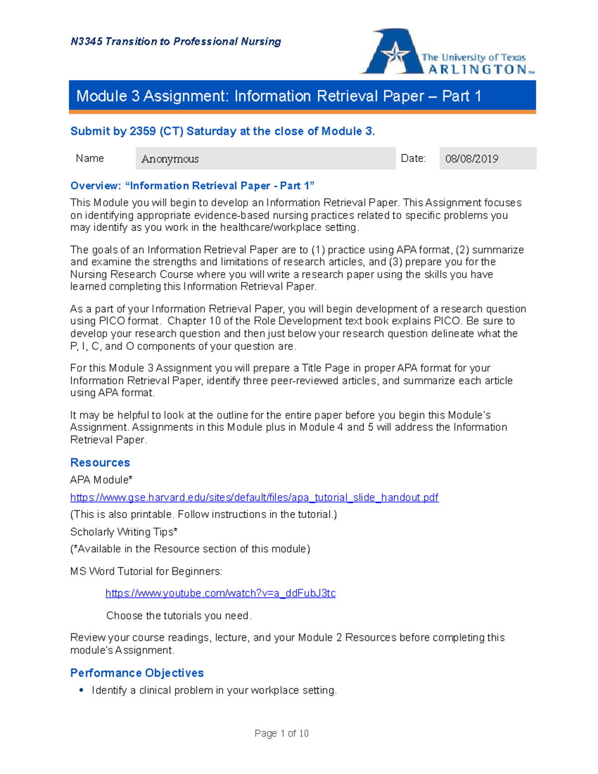 N3345 Module 3 Information Retrieval Paper, Part 1 Module 1 - Submit by ...