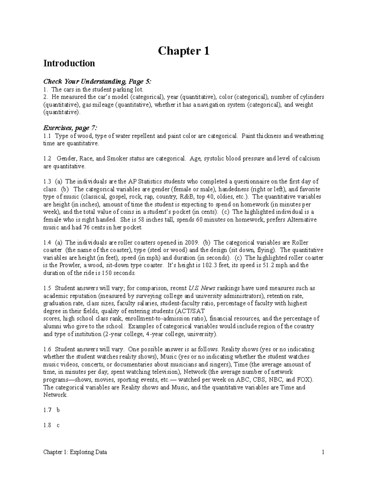 Ch 1 Homework Textbook - Chapter 1: Exploring Data 1 Chapter 1 Introduction Check Your - Studocu