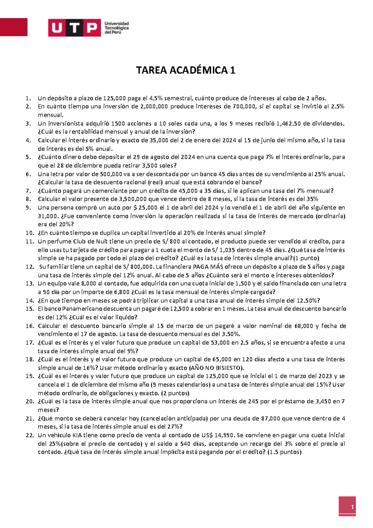 Tarea Academica 1 - yxyxy - 1 TAREA ACADÉMICA 1 Un depósito a plazo de ...