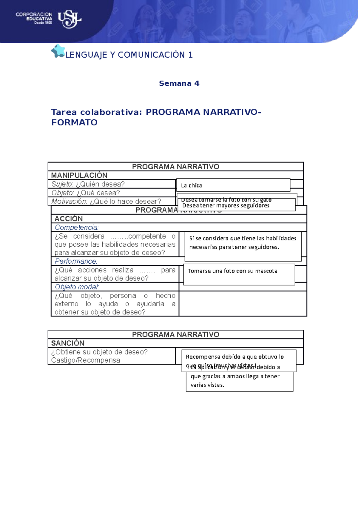 1) Semana 4- Formato DE Programa Narrativo- Tarea Grupal - LENGUAJE Y COMUNICACIÓN 1 Semana 4 ...