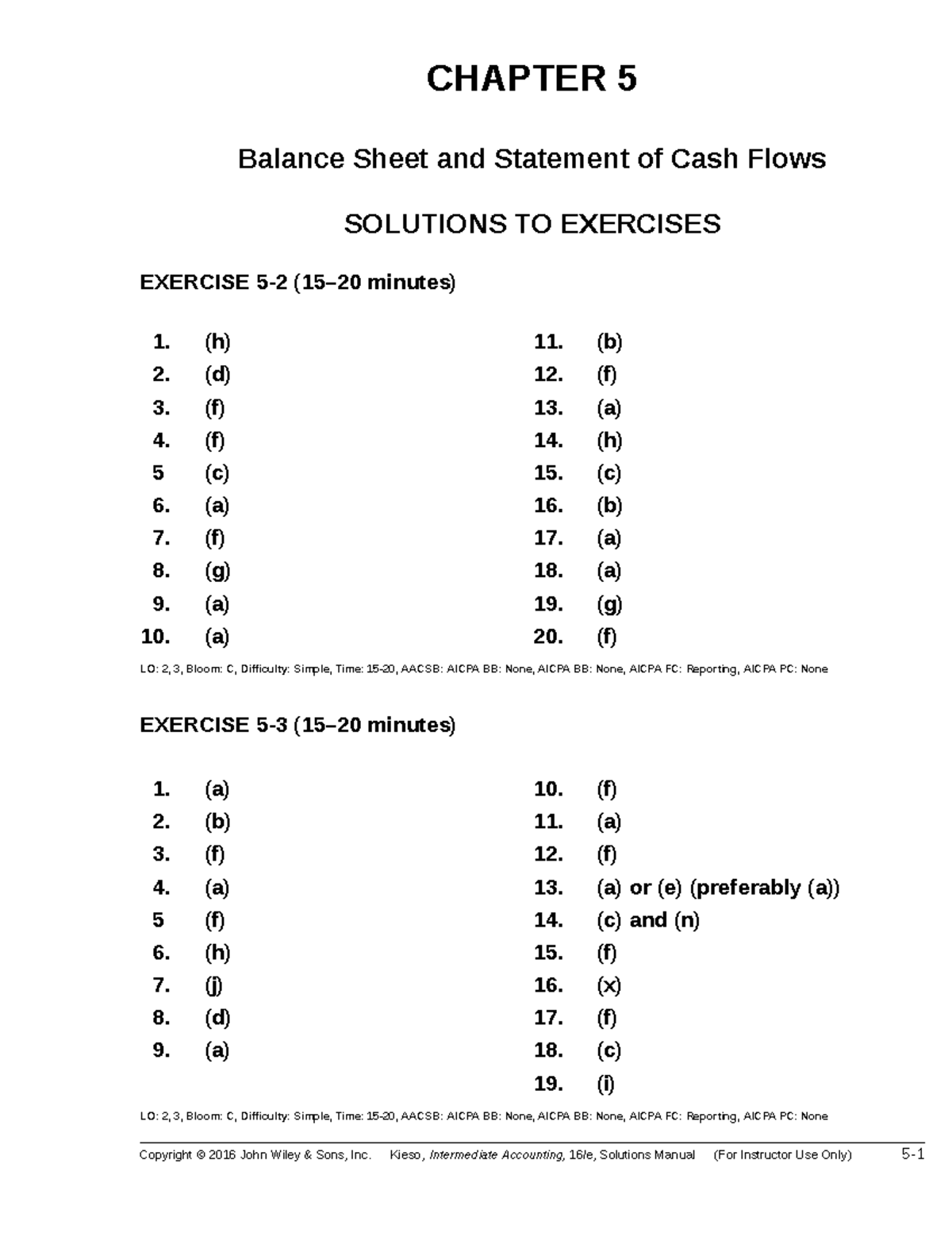 Chapter 5 - CHAPTER 5 Balance Sheet and Statement of Cash Flows ...