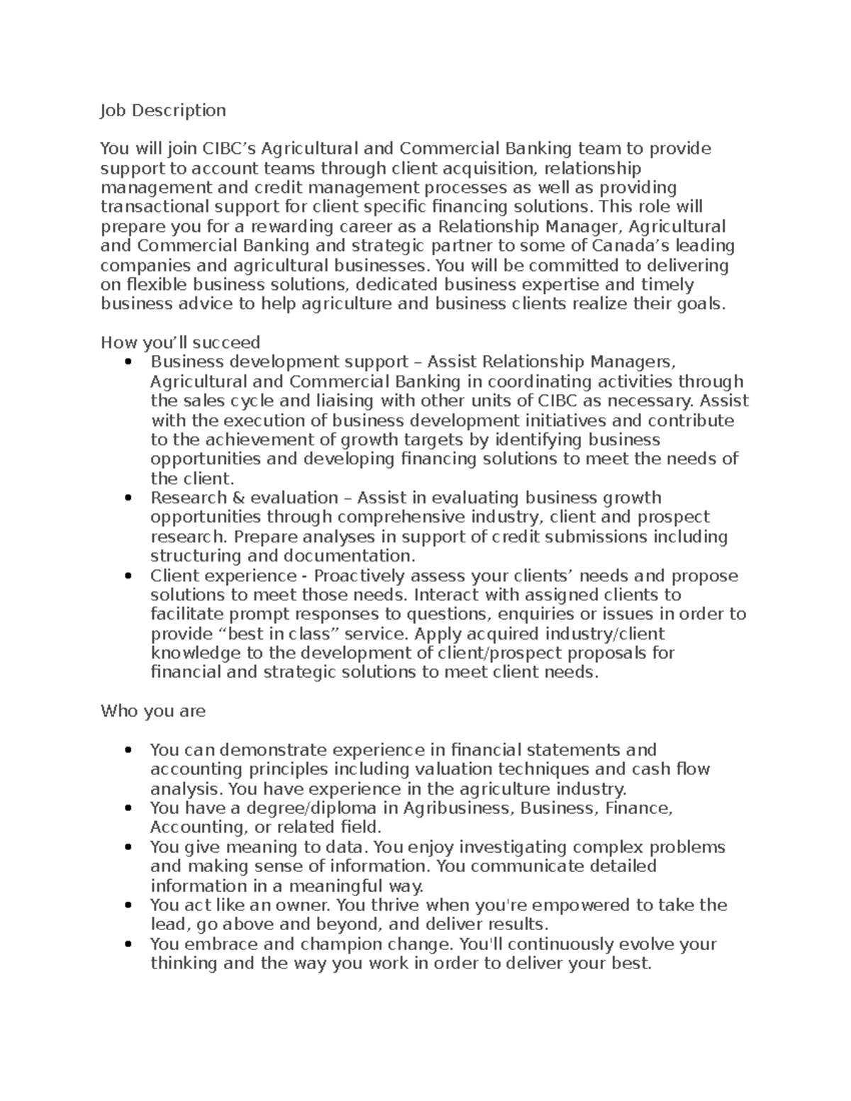 TD Interview Interrview Question Job Description You Will Join CIBC