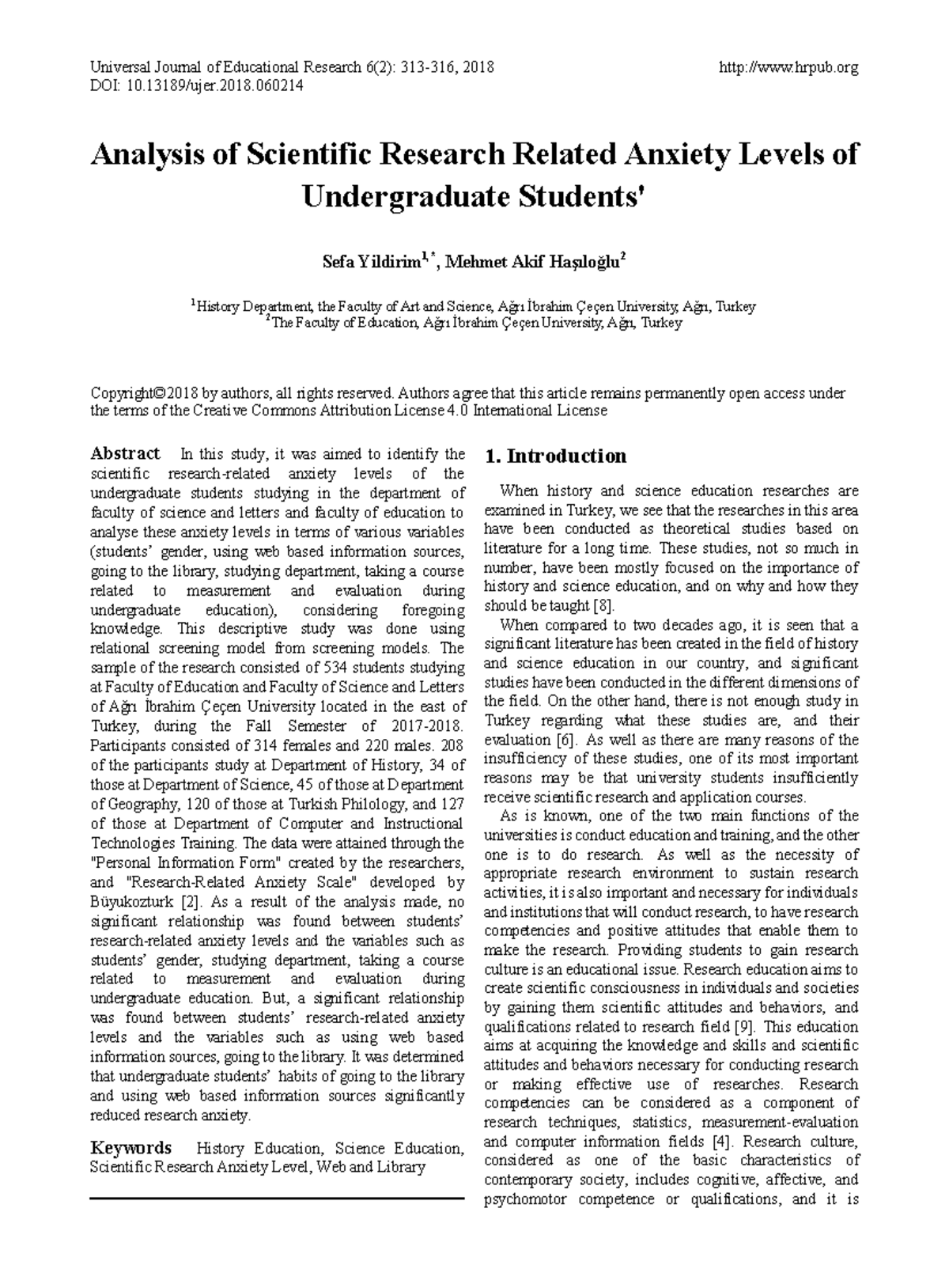 Analysis of Scientific Research Related Anxiety Le - Universal Journal ...
