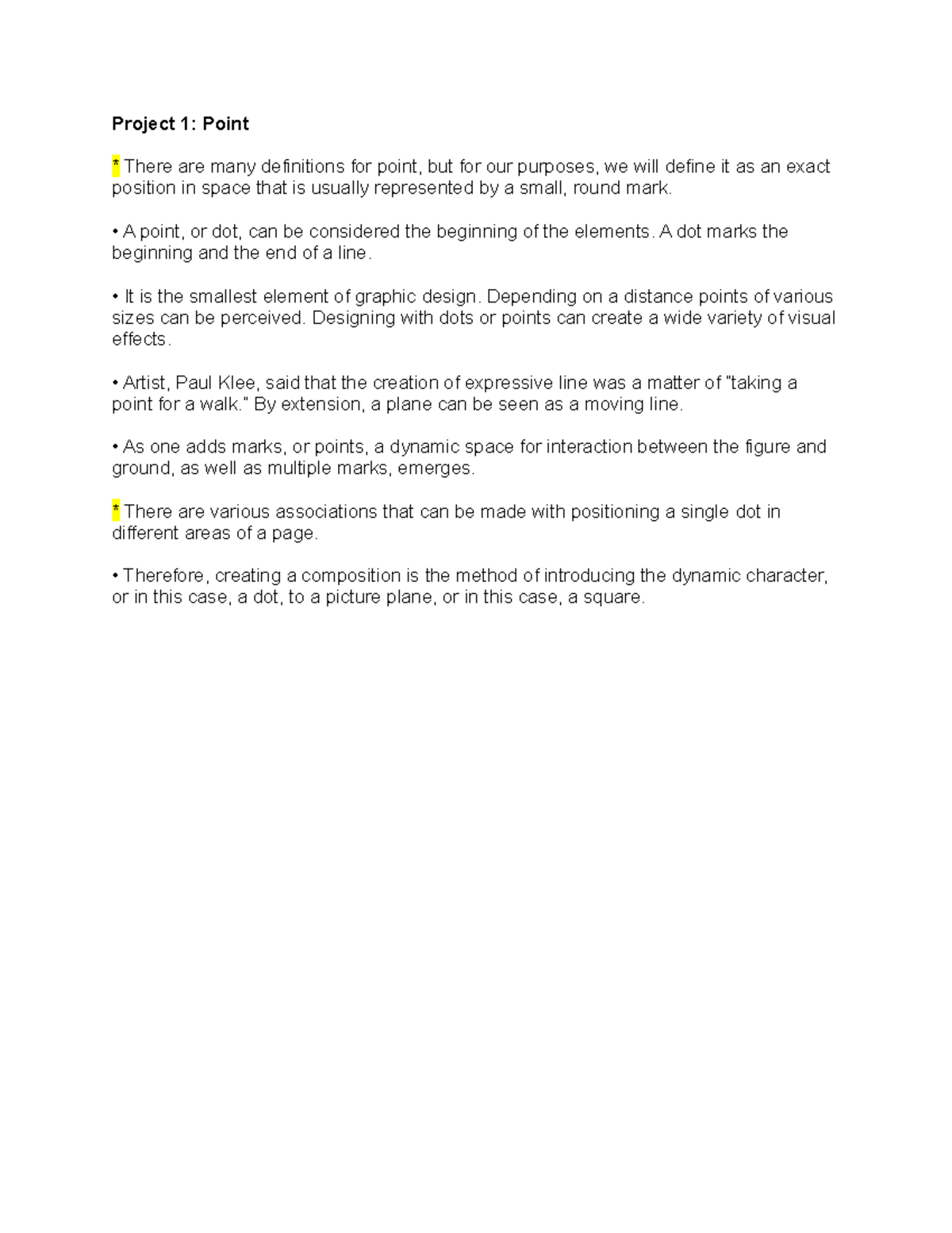 Point notes - Project 1: Point There are many definitions for point ...