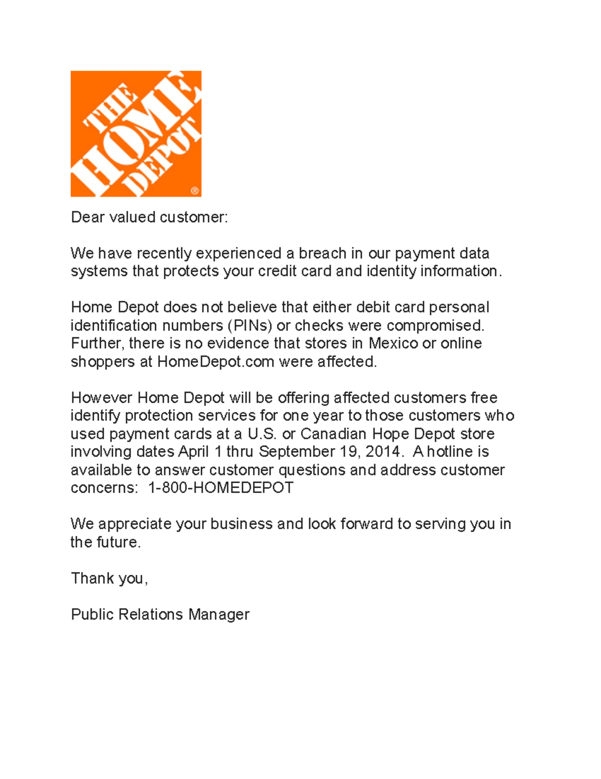 Dear valued customer - Home Depot does not believe that either debit ...