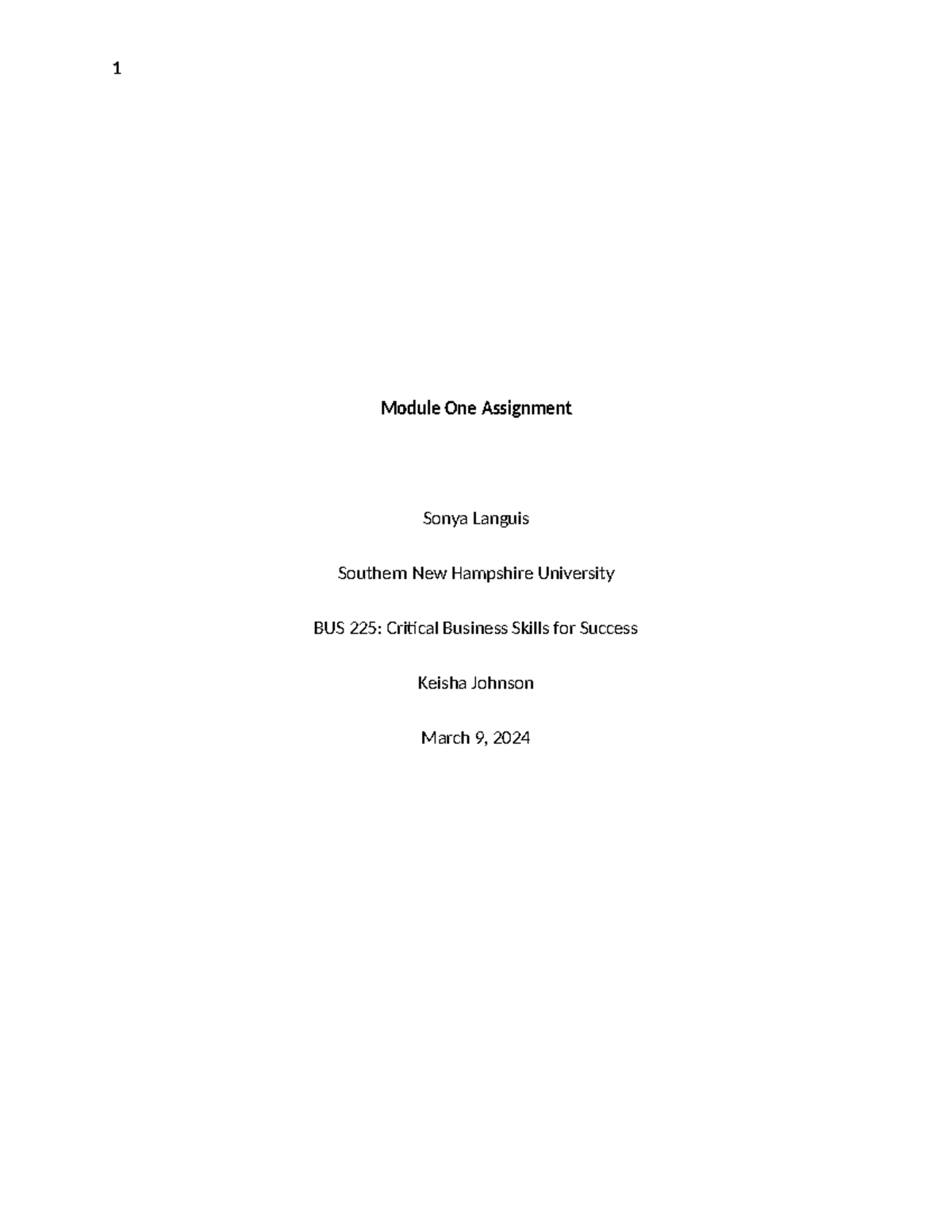 BUS225 Module One Assignment - Module One Assignment Sonya Languis ...