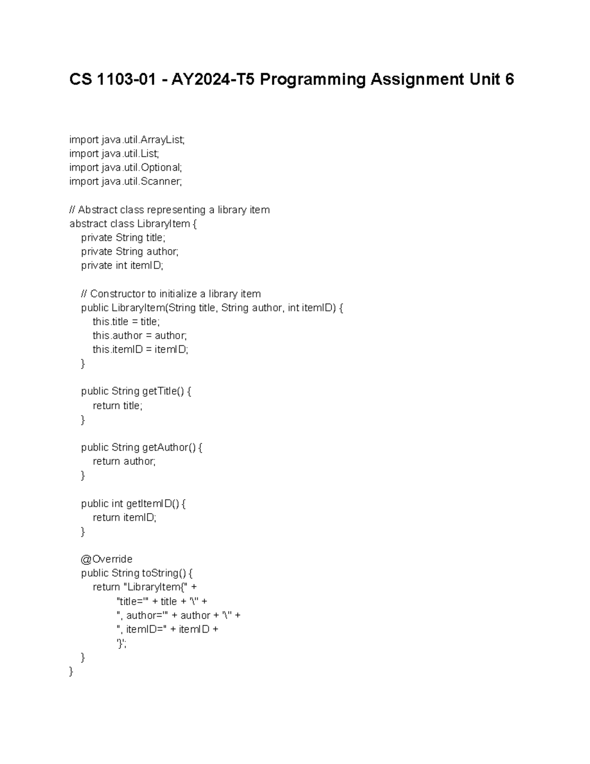 CS 1103-01 - AY2024-T5 Programming Assignment Unit 6 - util; import ...