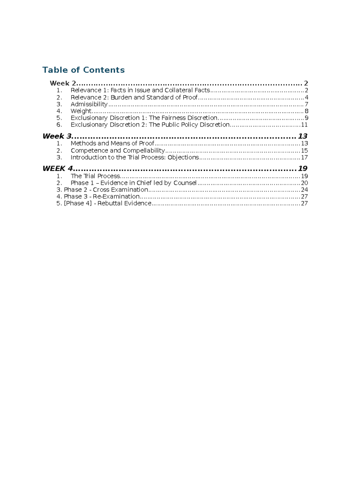 Week 2 - 5 - Lecture notes for weeks 2 - 5 (simple) - Table of Contents ...
