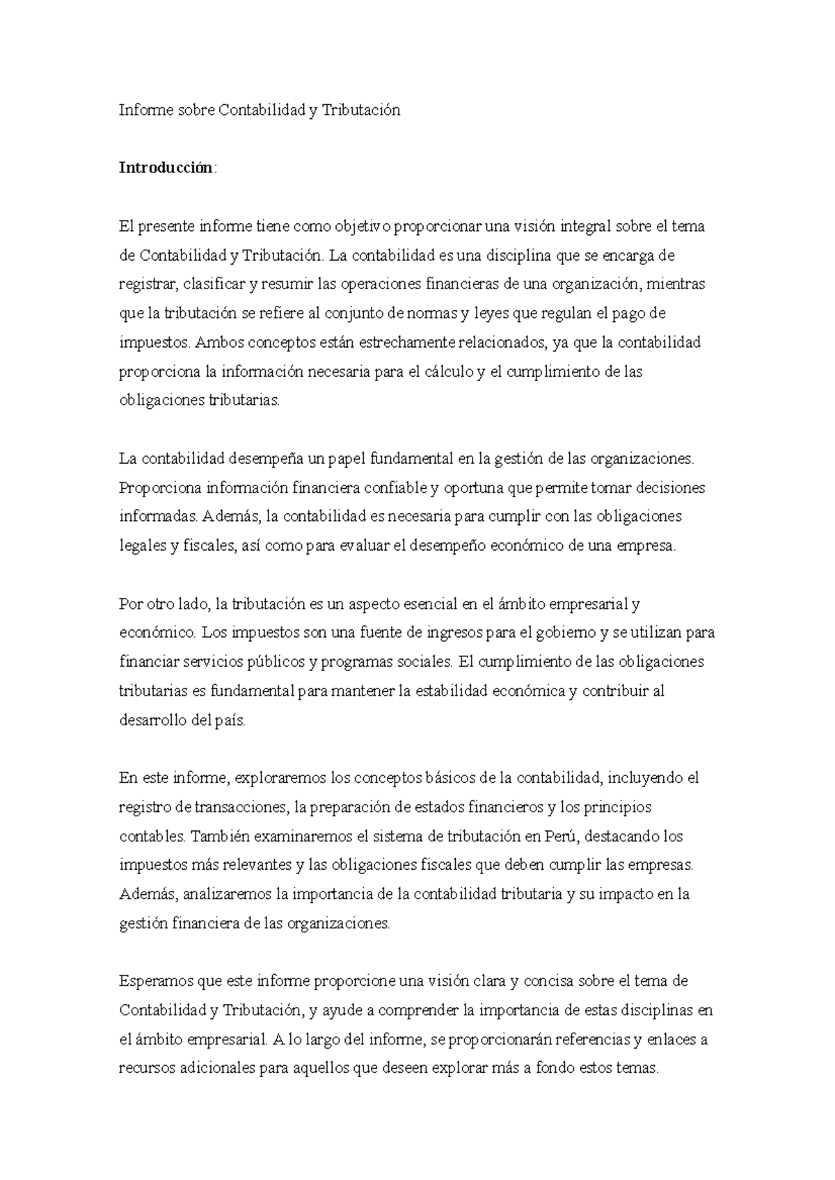 Informe contabilidad 1 - Informe sobre Contabilidad y Tributación ...