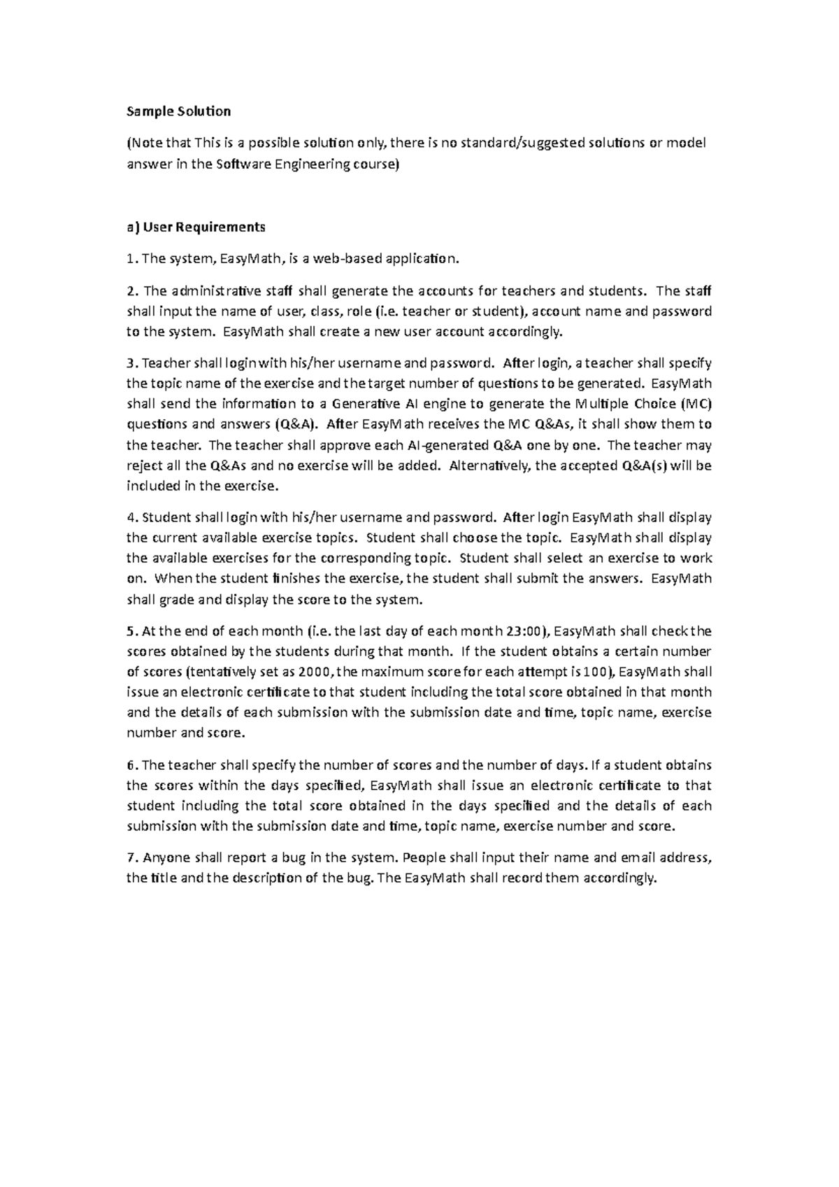 Project Sample Solution - Sample Solution (Note that This is a possible ...