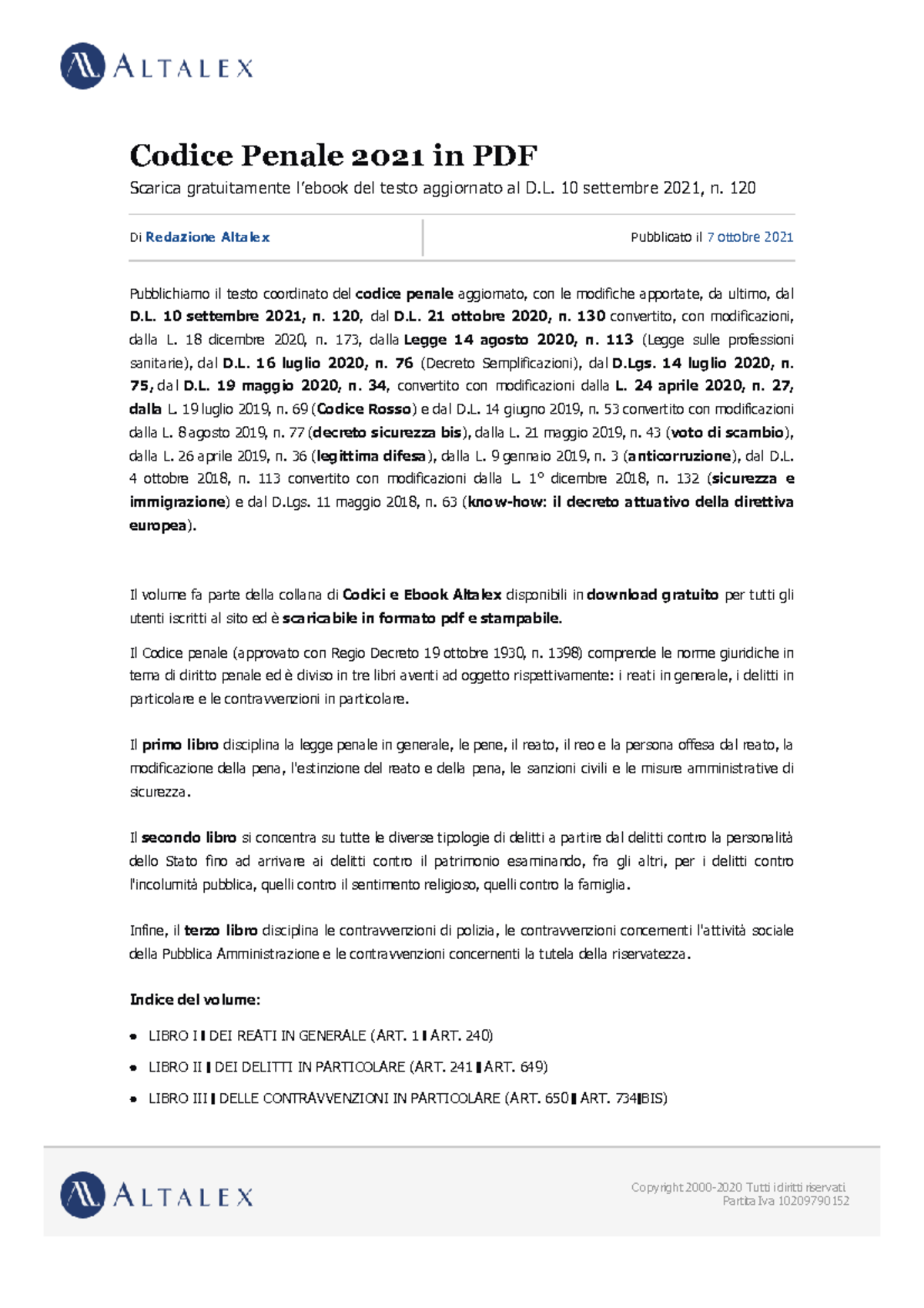 Codice penale 2021 in pdf - Copy right 2000-2020 Tutti i diritti riserv ...