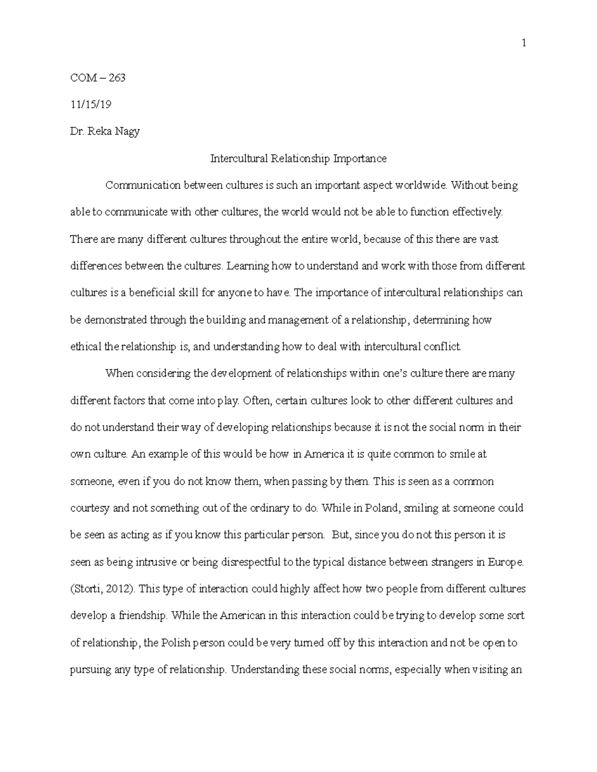 Intercultural relationship paper - COM – 263 11/15/ Dr. Reka Nagy ...