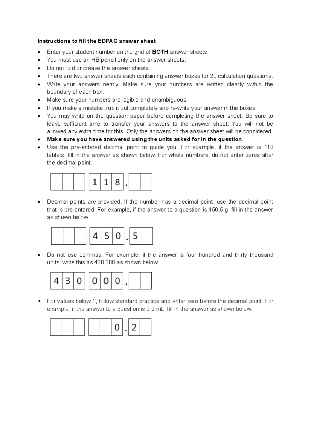 Numeracy Edpac instructions for the maths exam - Instructions to fill ...